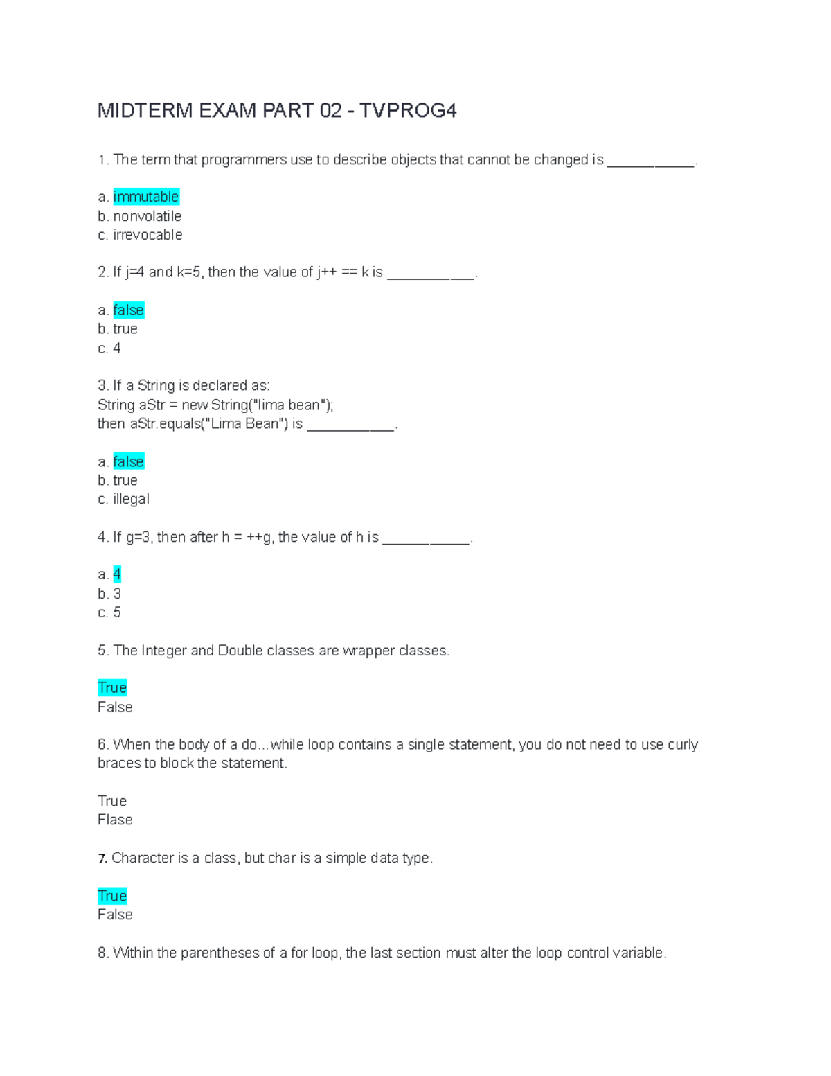 Midterm EXAM PART 02 - (Question and Answers) - MIDTERM EXAM PART 02 ...