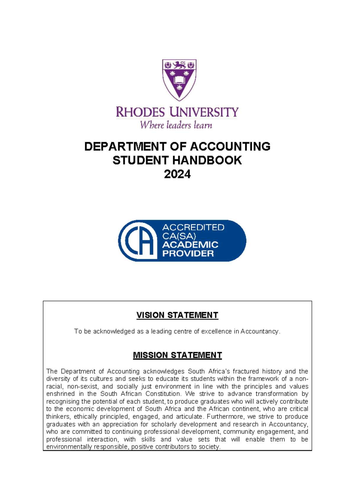 Student Handbook 2024 - Practice - DEPARTMENT OF ACCOUNTING STUDENT ...