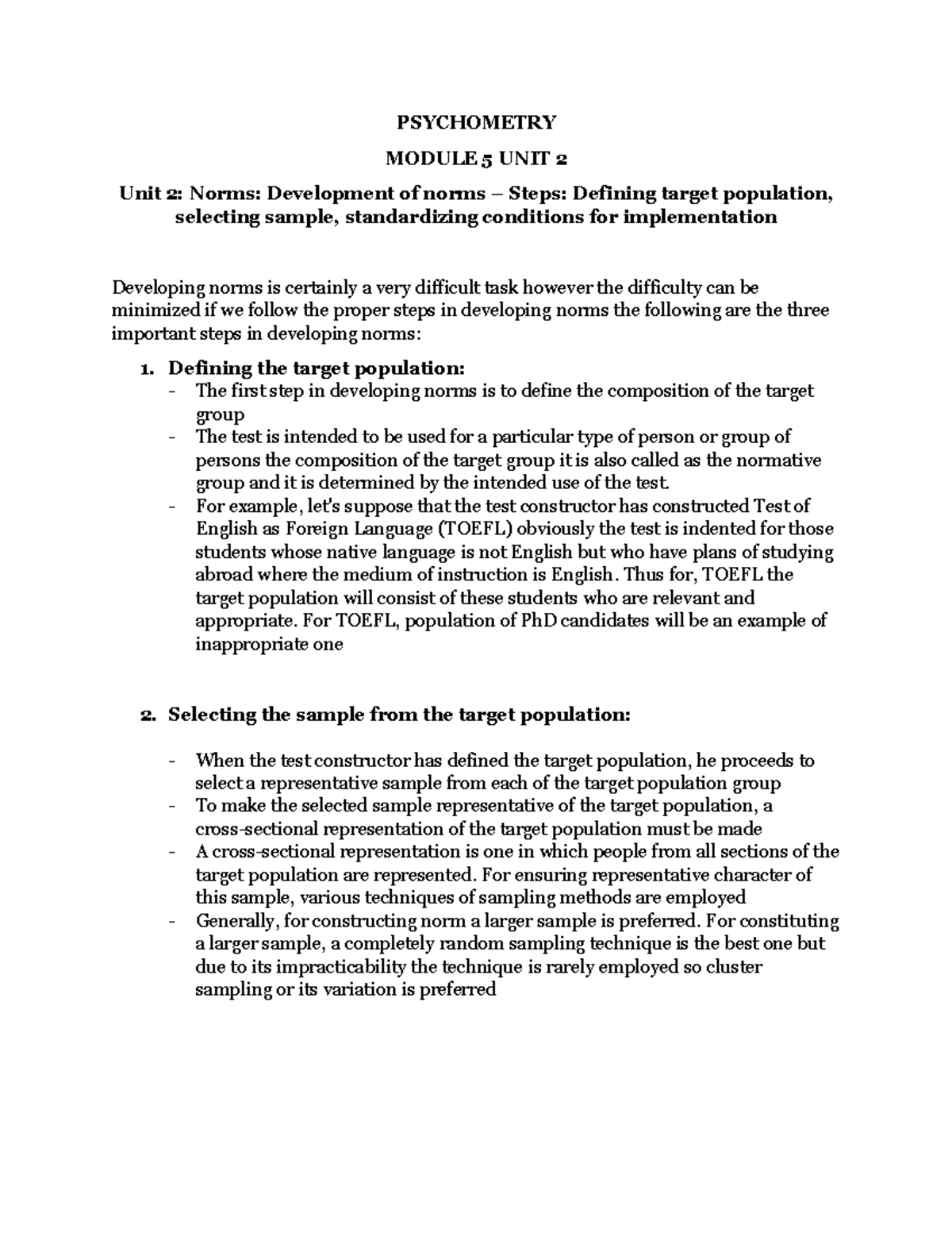 Psychometry M5 U2 - easy - PSYCHOMETRY MODULE 5 UNIT 2 Unit 2: Norms ...