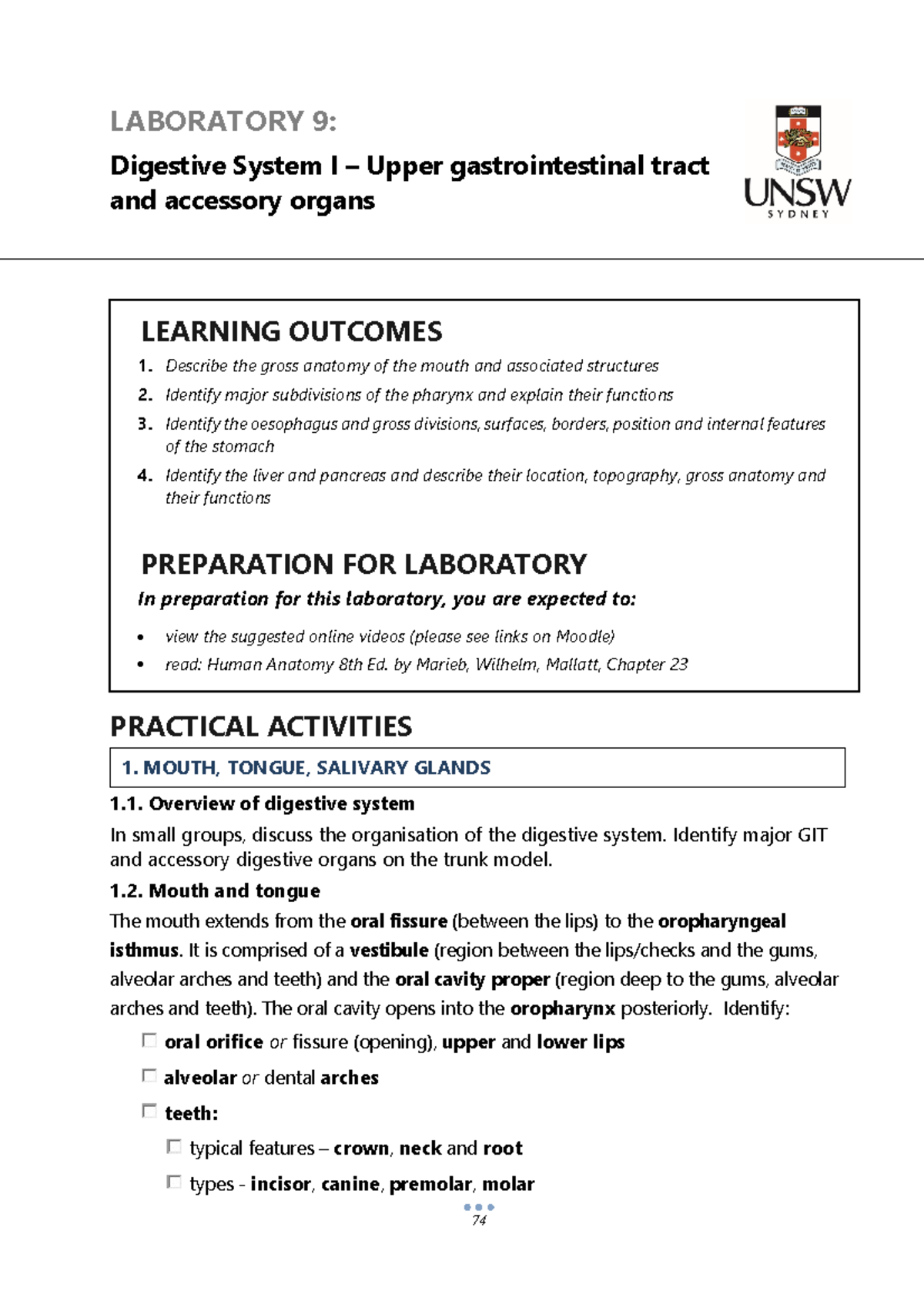 Lab 9 and 10 - Digestive system - LABORATORY 9: Digestive System I ...