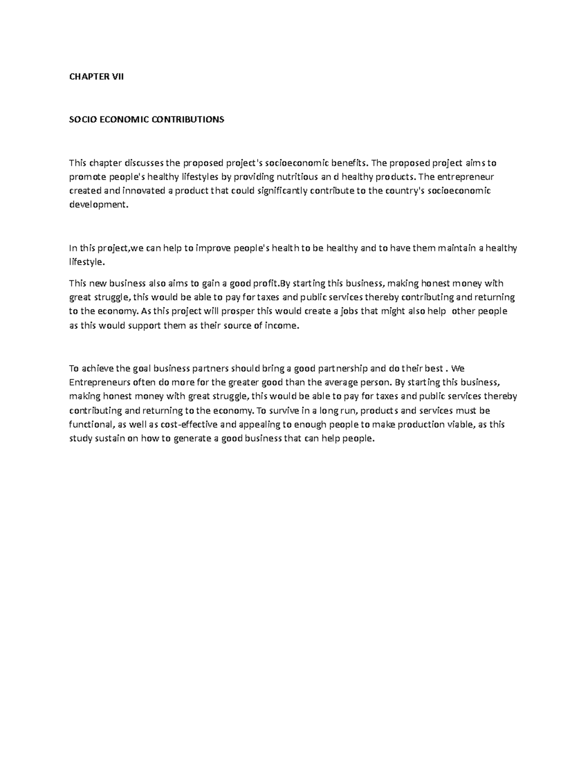 Business Partner Essay - CHAPTER VII SOCIO ECONOMIC CONTRIBUTIONS This ...