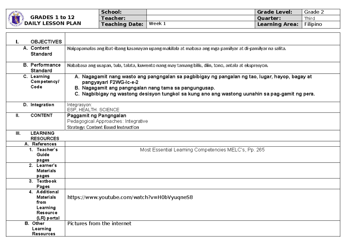 Grade 2-DLp-3RD-Quarter - GRADES 1 to 12 DAILY LESSON PLAN School ...