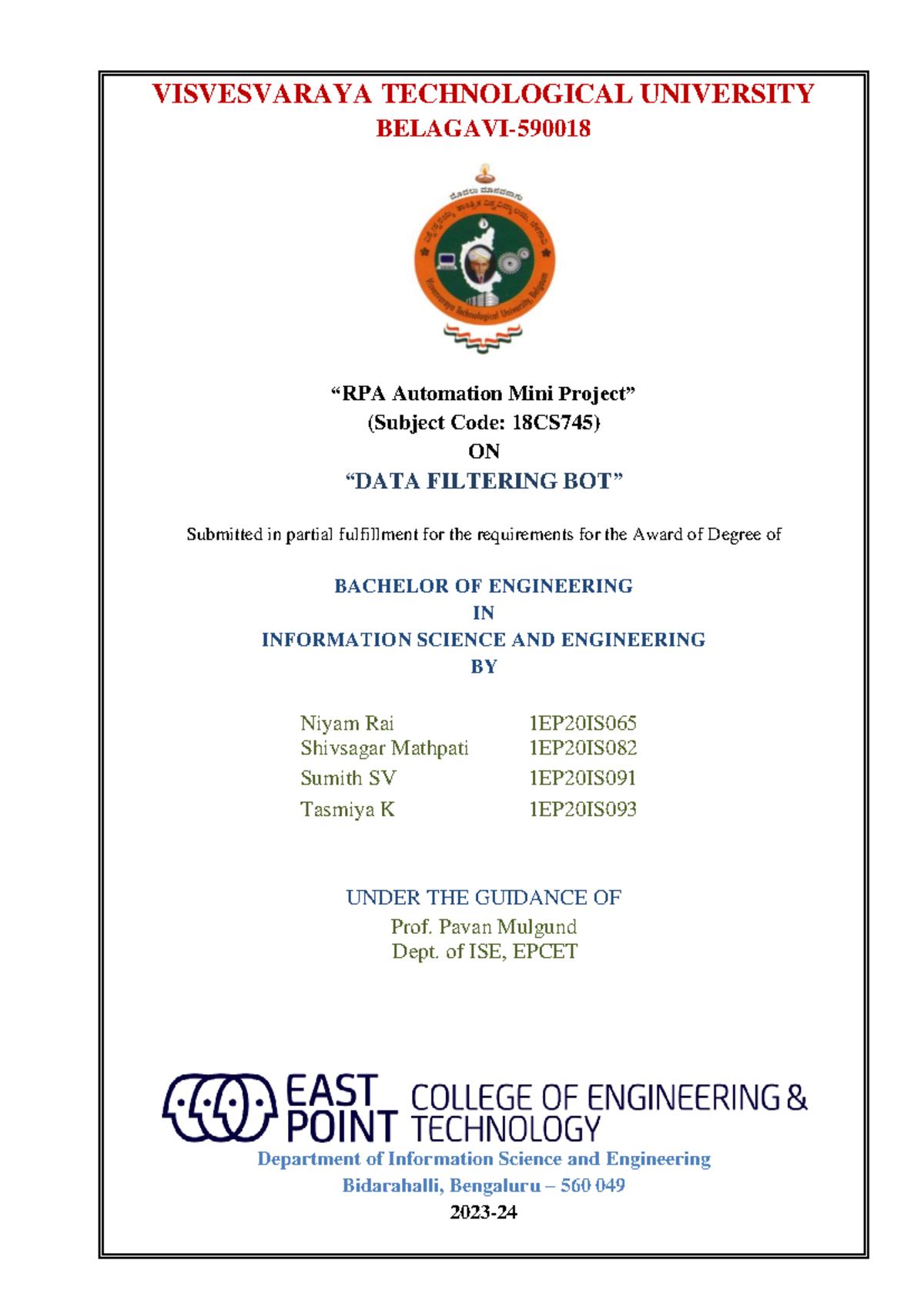 RPA Report - VISVESVARAYA TECHNOLOGICAL UNIVERSITY BELAGAVI- 590018 ...