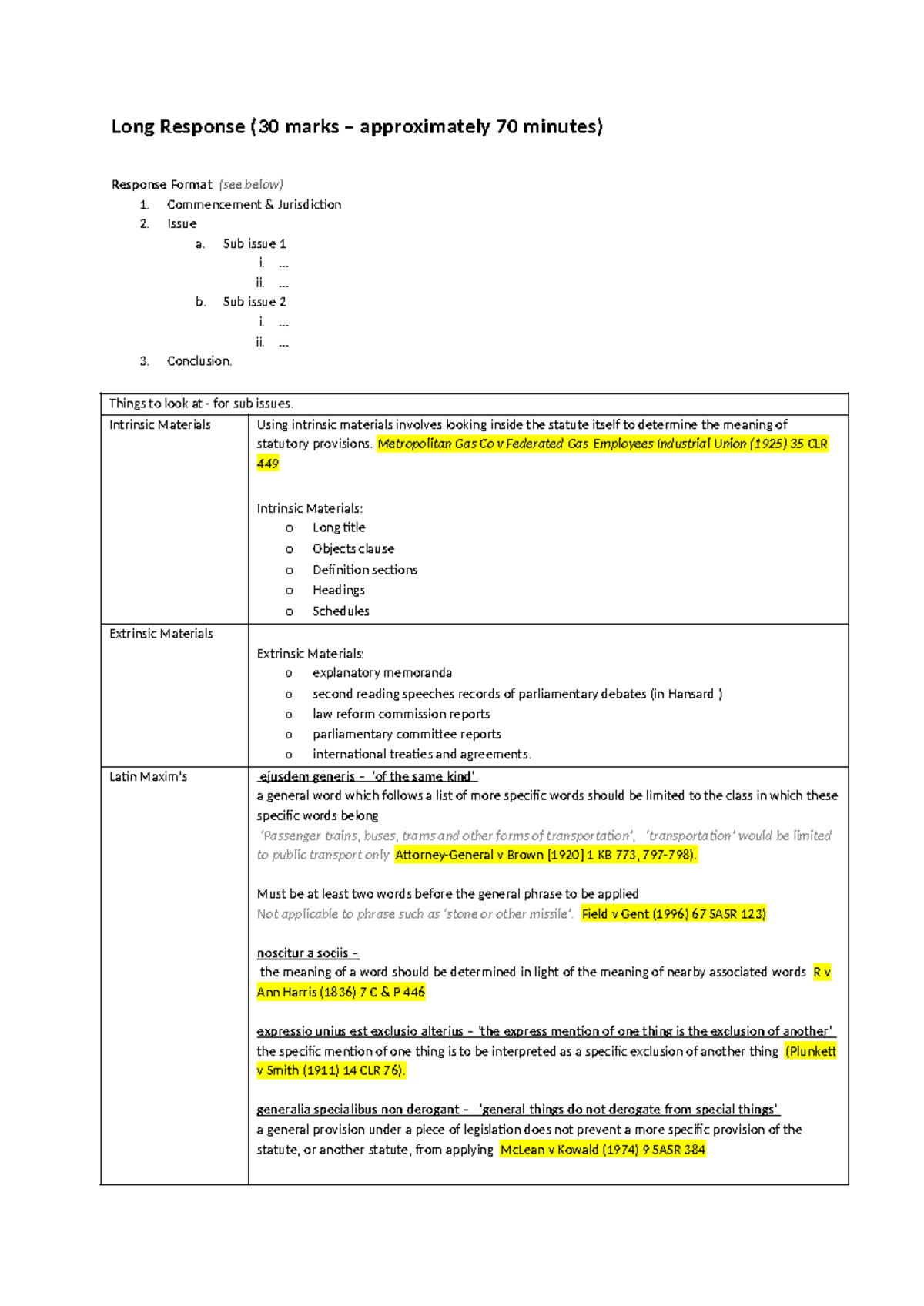 1031 Exam Notes - Long Response (30 marks – approximately 70 minutes ...