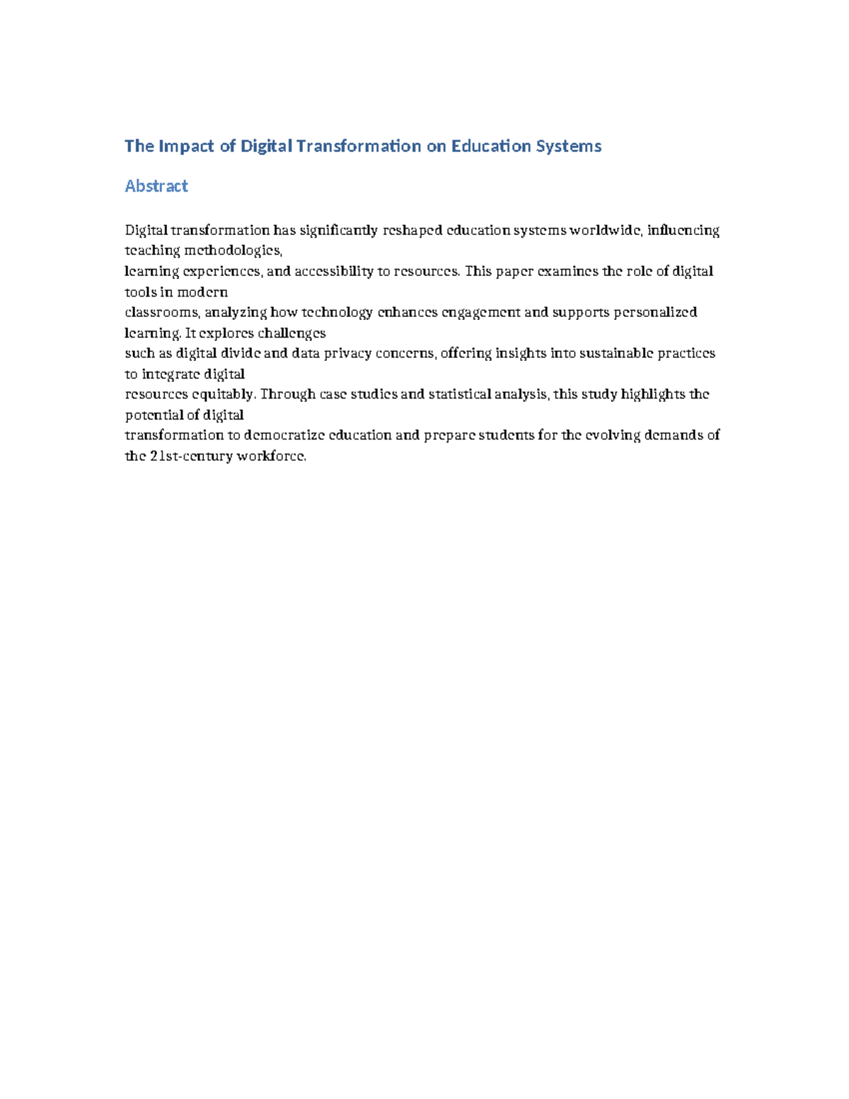 Sample Abstract - The Impact of Digital Transformation on Education ...