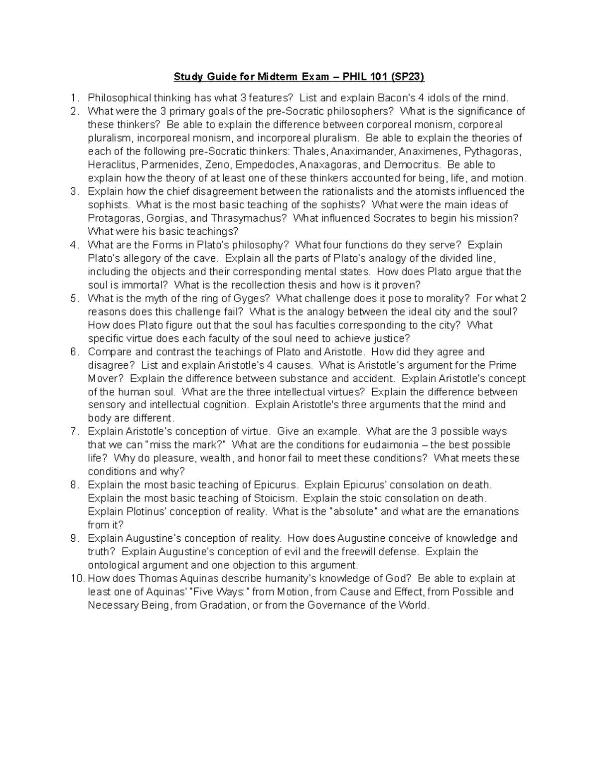 Study Guide for Midterm Exam (SP23) - Study Guide for Midterm Exam – PHIL 101 (SP23 ...