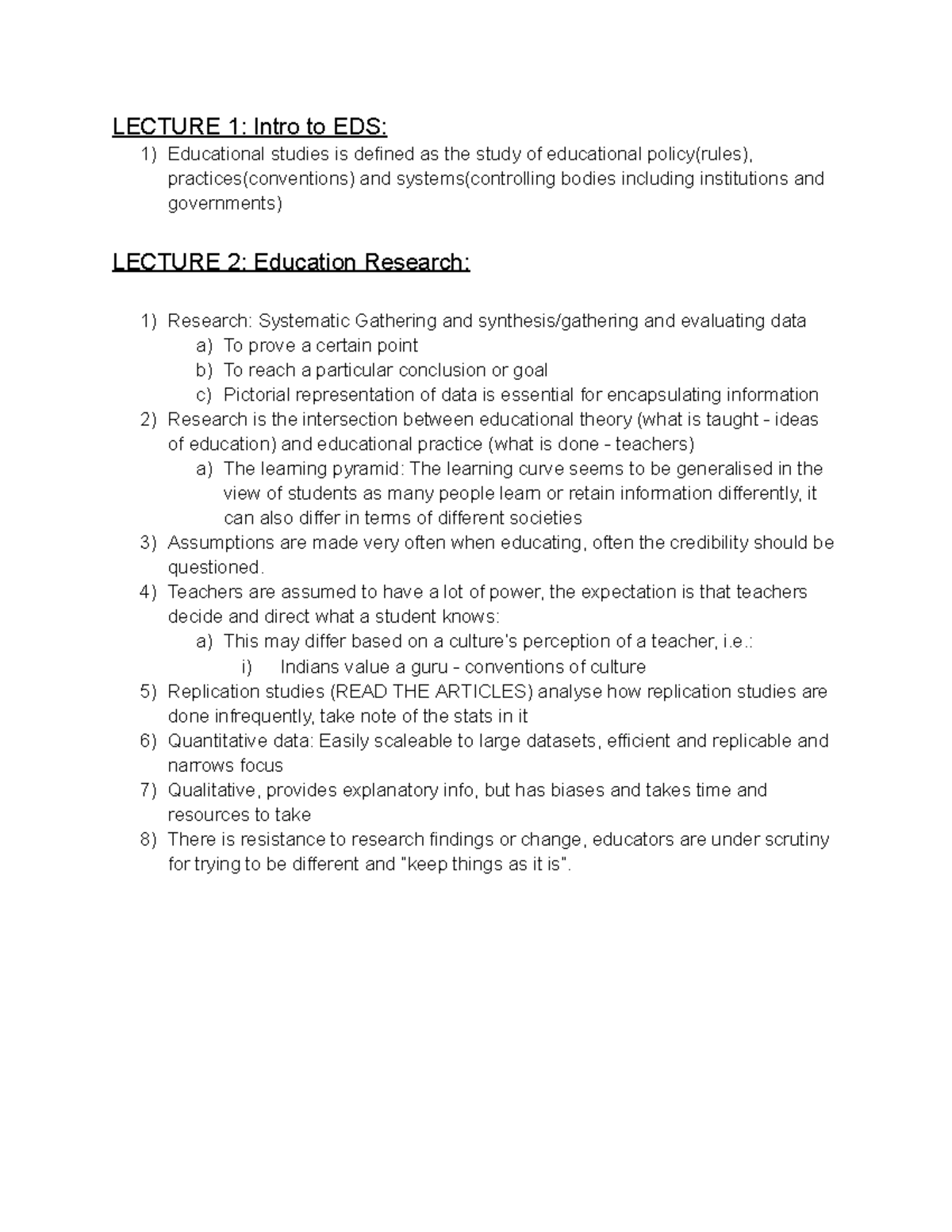 EDS100 notes - LECTURE 1: Intro to EDS: Educational studies is defined ...