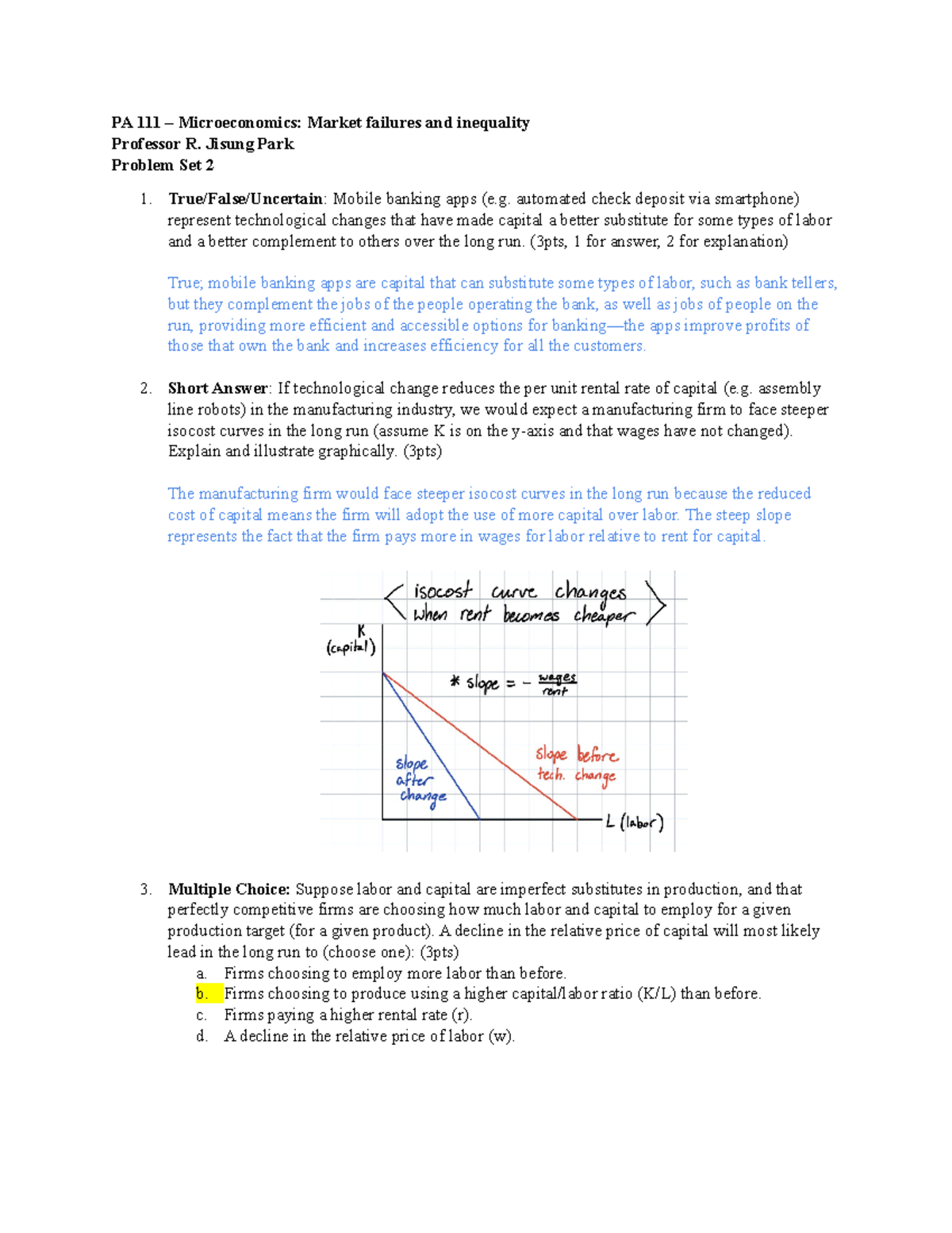 Pub Aff 111 Problem Set 2 - PA 111 – Microeconomics: Market failures ...