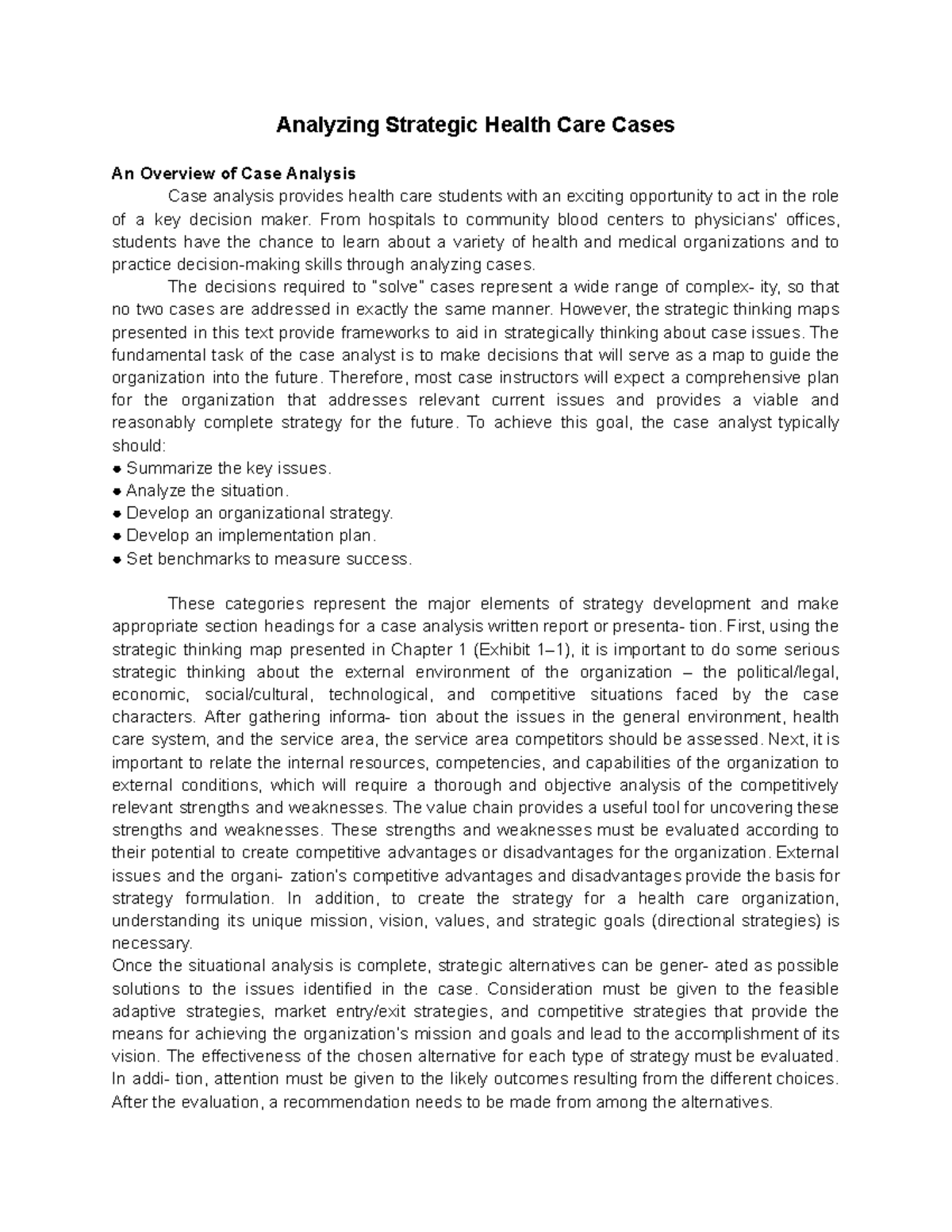 Analyzing Strategic Health Care Cases - From hospitals to community ...
