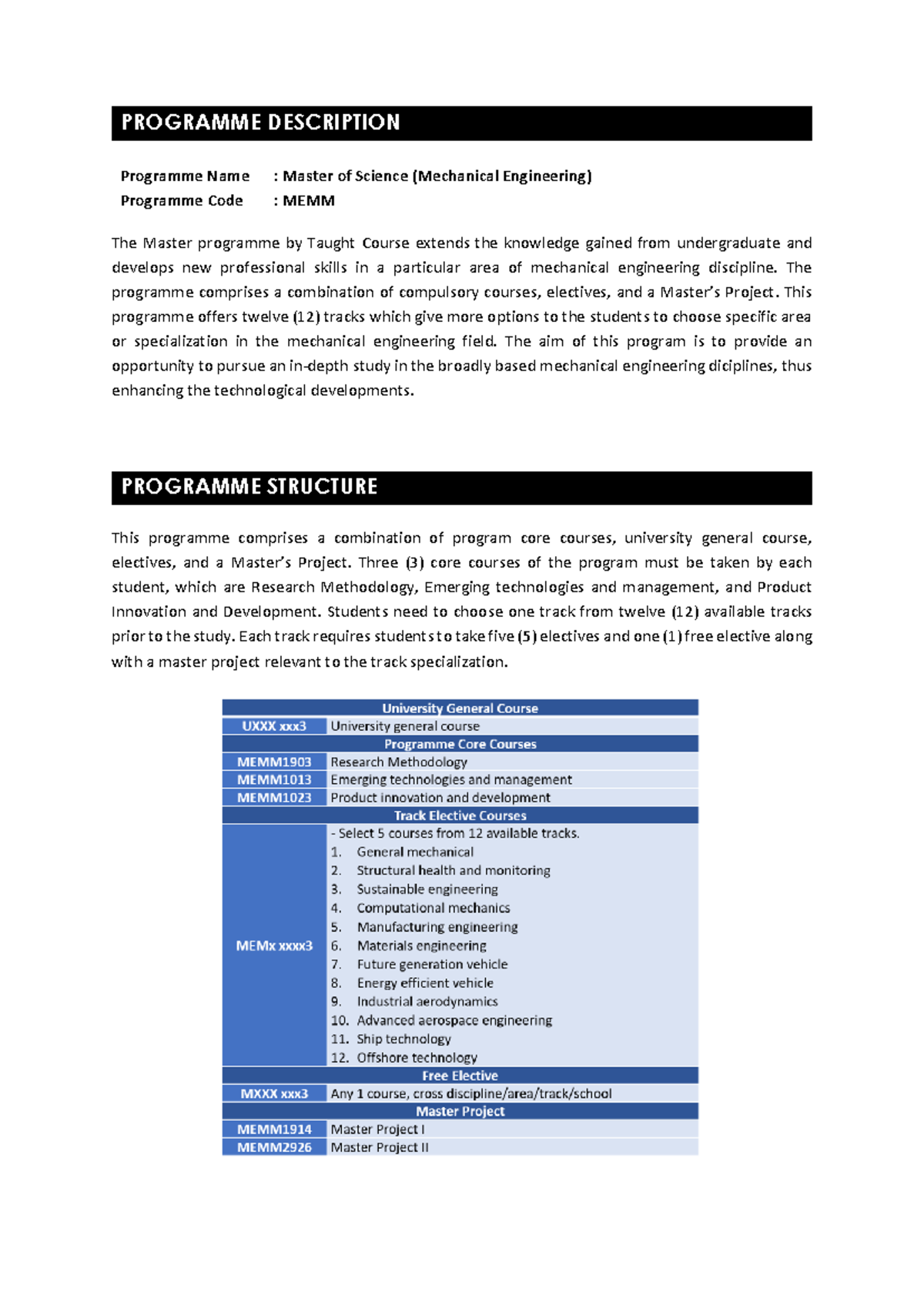 Study-Plan-MEMM - Master of Science (Mechanical Engineering ...