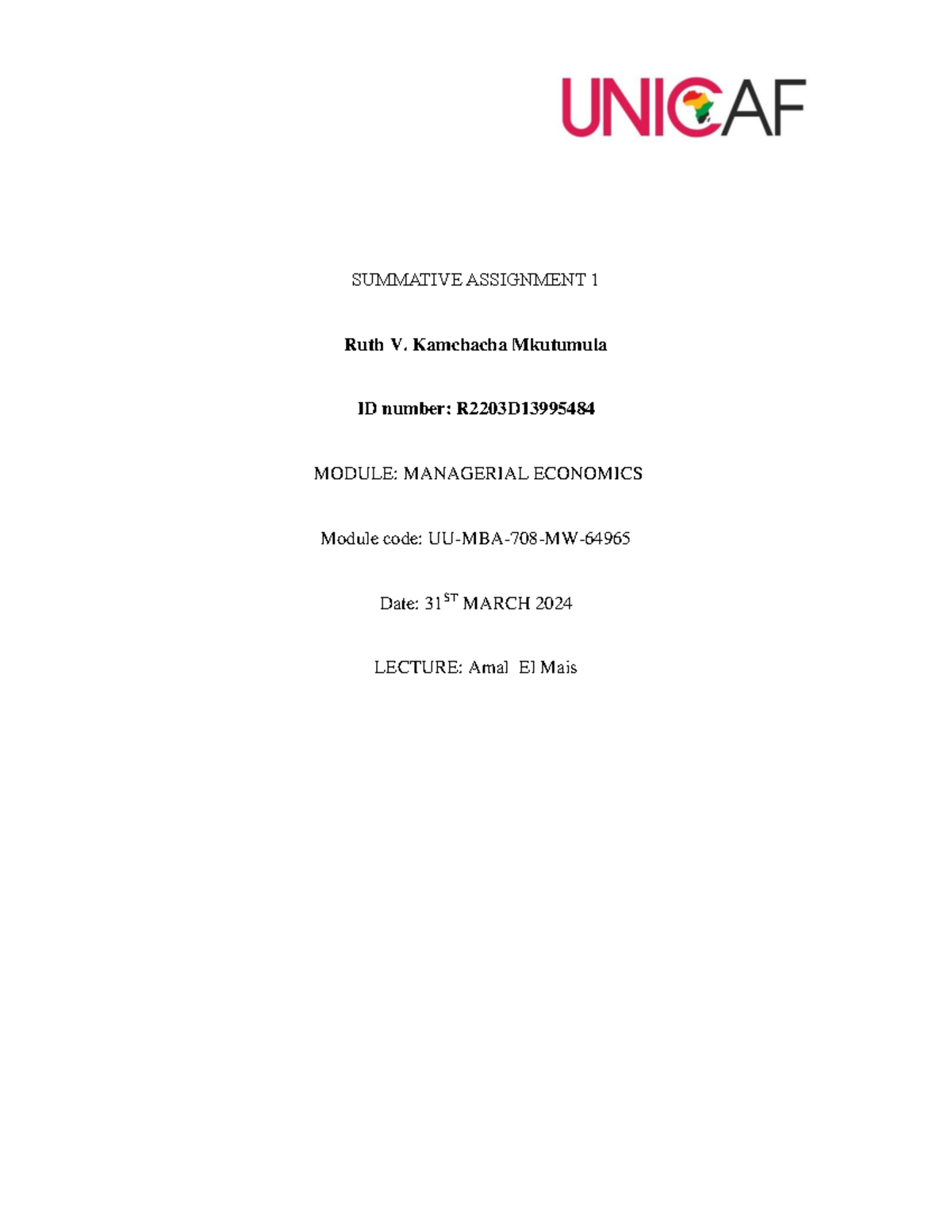 Summative Assignment 1 ruth final 2 - SUMMATIVE ASSIGNMENT 1 Ruth V ...