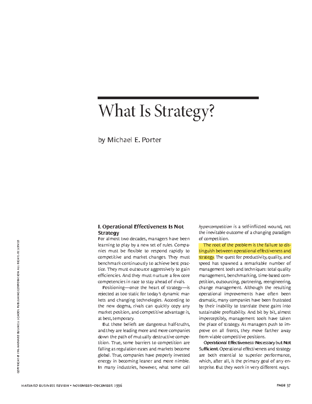 Whatisstrategy porter 96 - by Michael E. Porter COPYRIGHT © 1996 ...