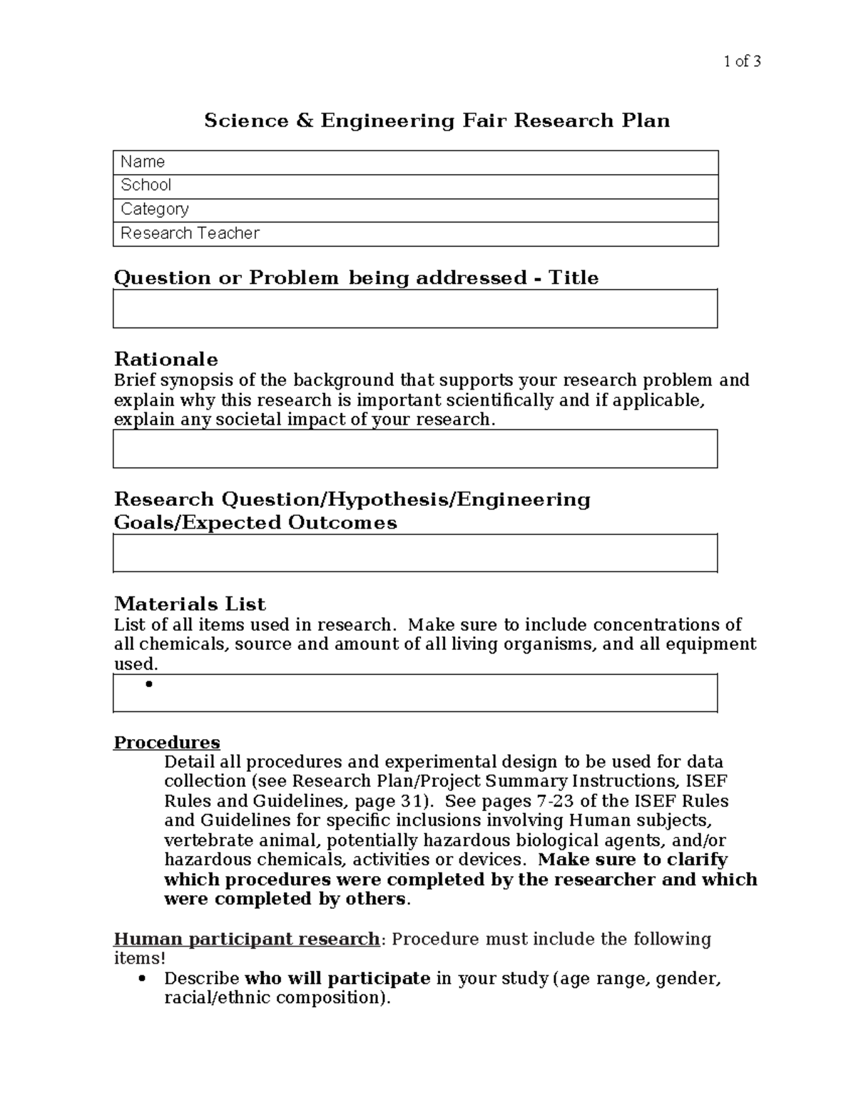 Research-Plan-Form-Fillable-General-Form-3 - 1 of 3 Science ...
