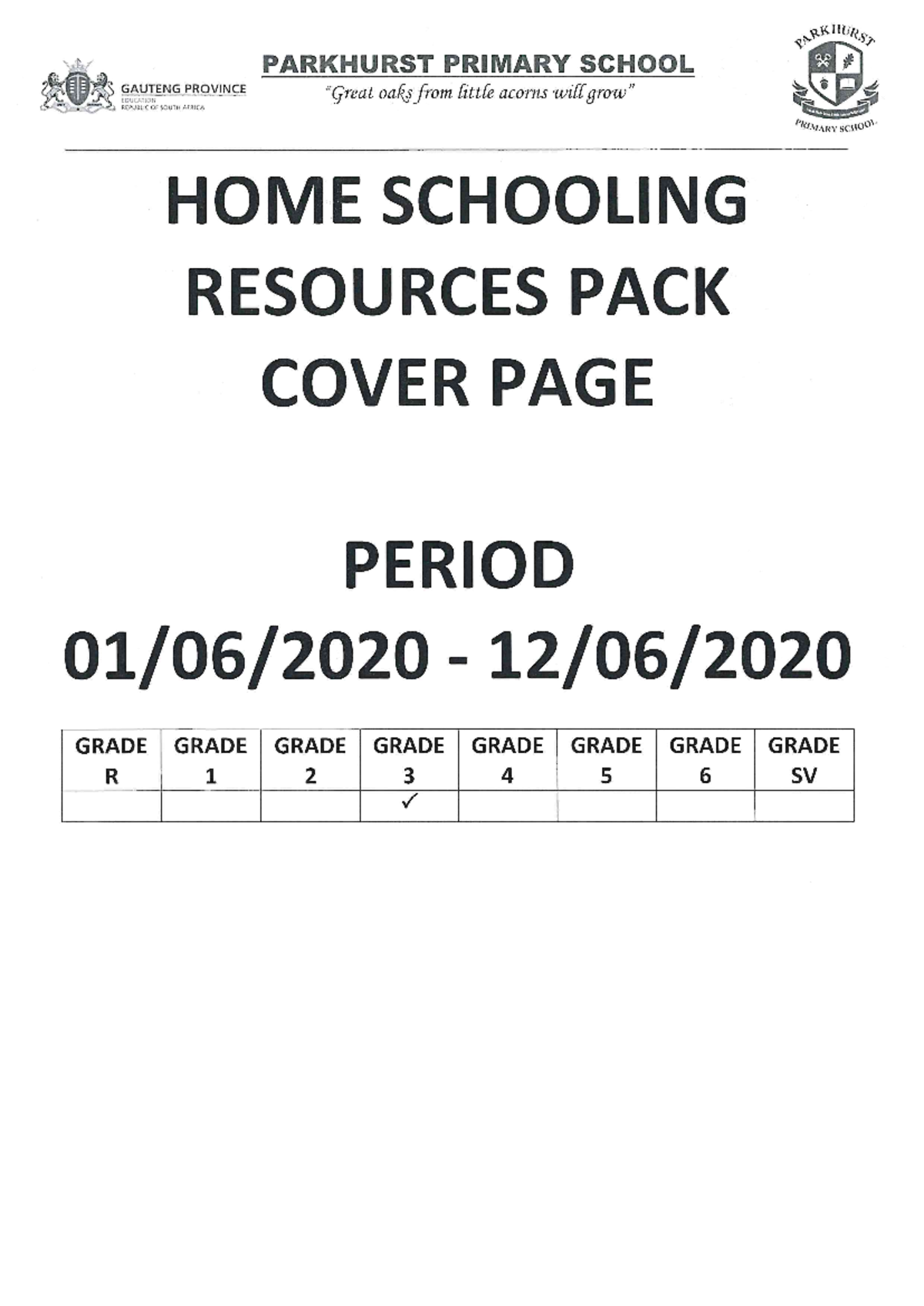 Grade 3 01062020 12062020 - i YS, Pg? . 59 PARKHURST PRIMARY SCHOOL a ...