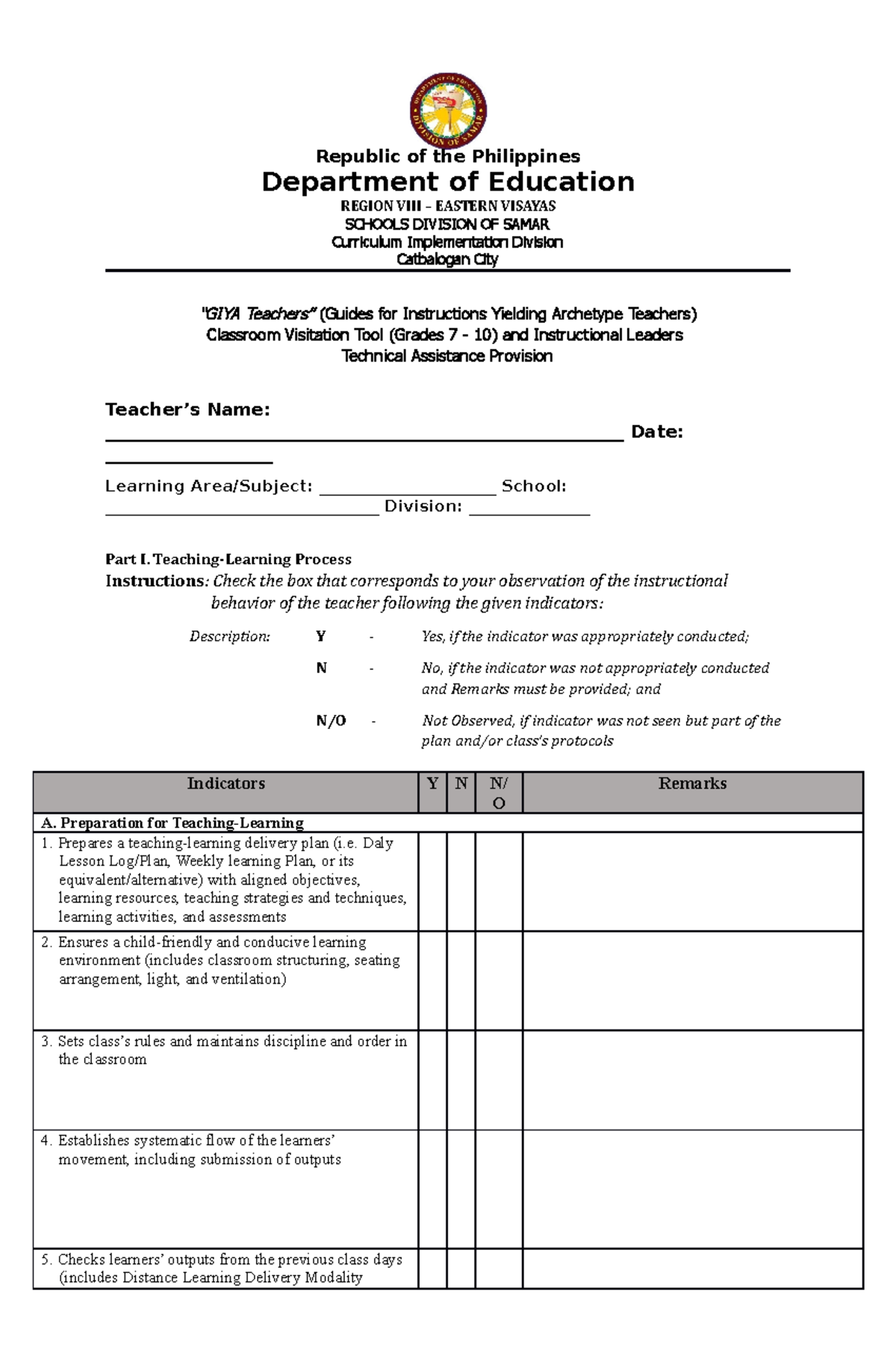 GIYA Teachers Guides for Instructions Yielding Archetype Teachers ...