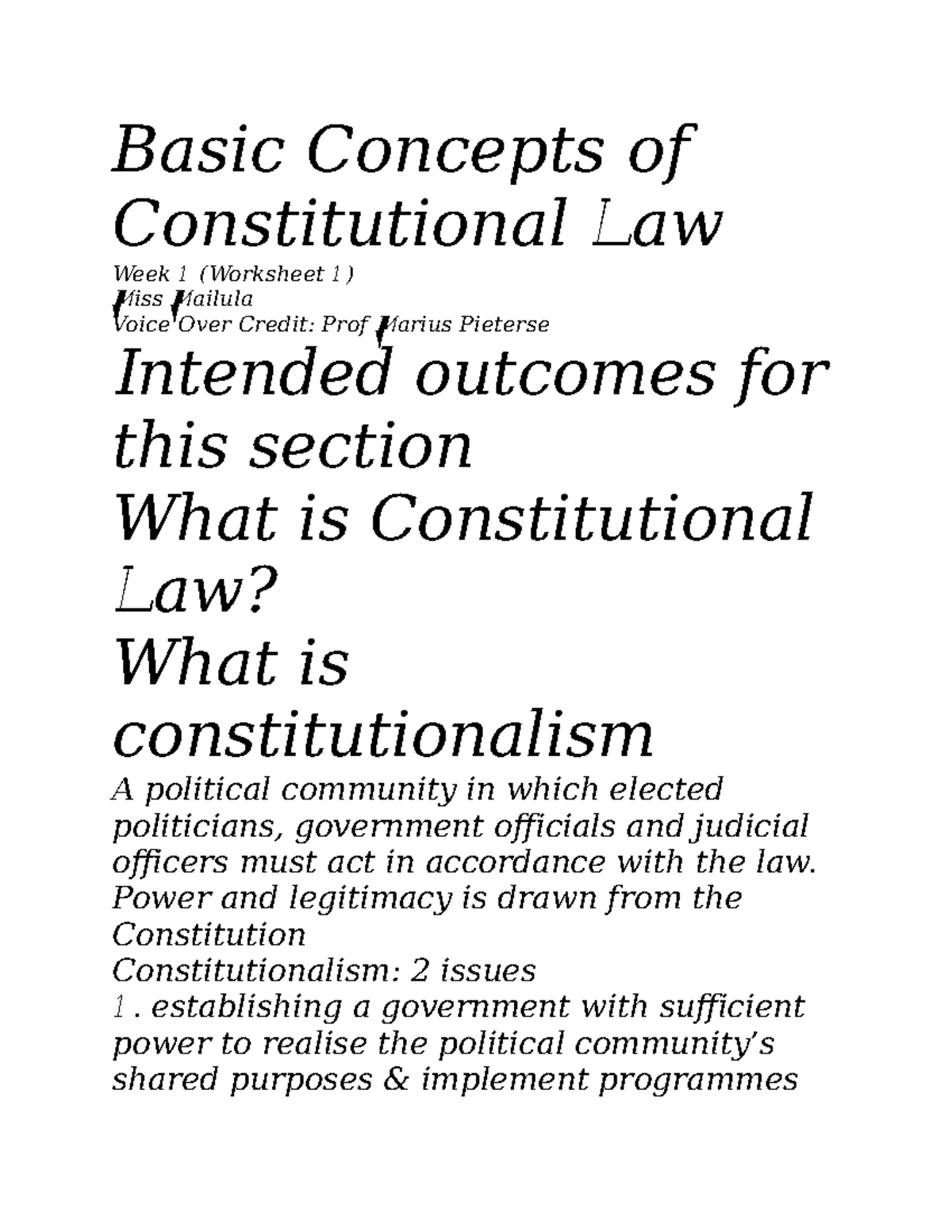 Basic Concepts of Constitutional Law - Basic Concepts of Constitutional Law Week 1 (Worksheet 1 ...