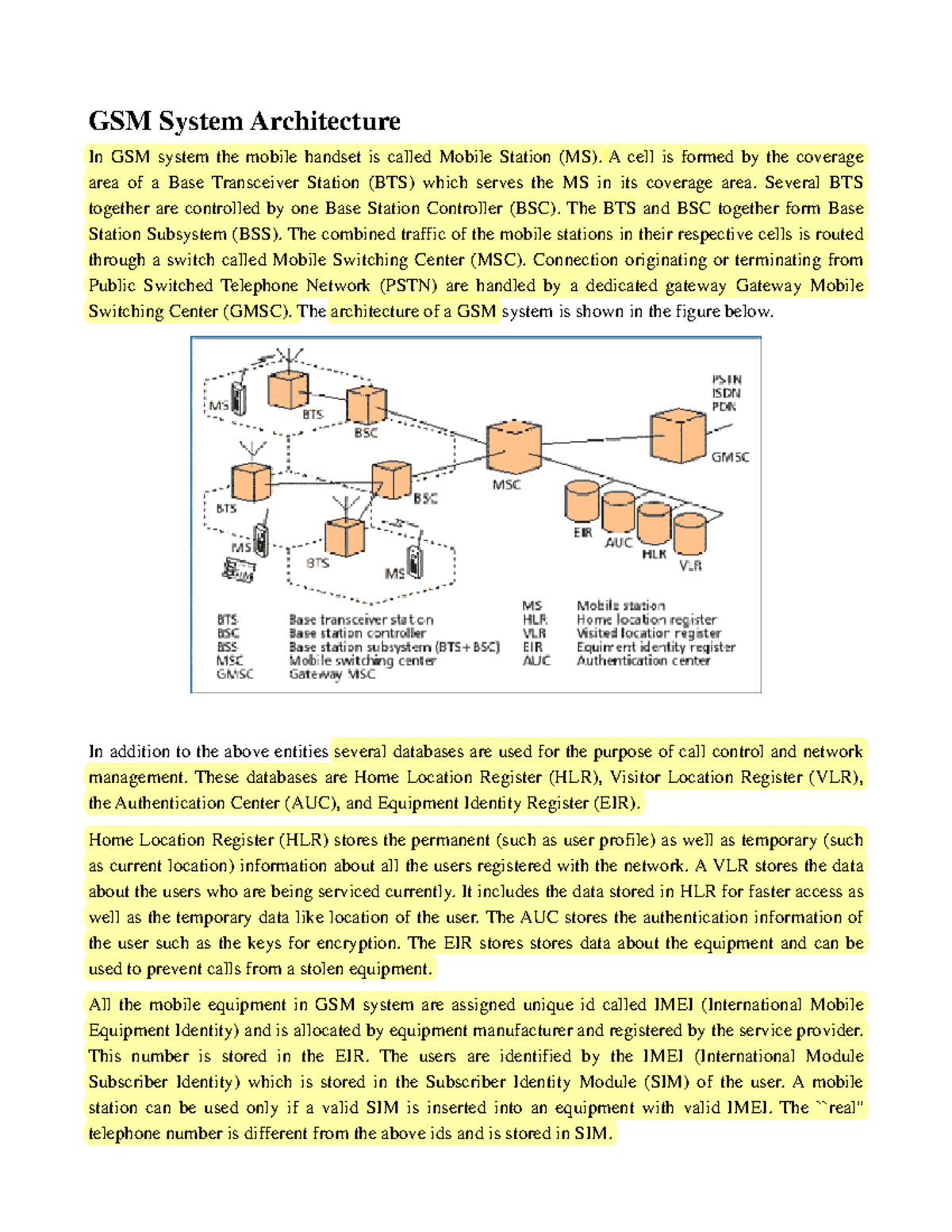 GSM Cellular and Optical Communication - GSM System Architecture In GSM ...
