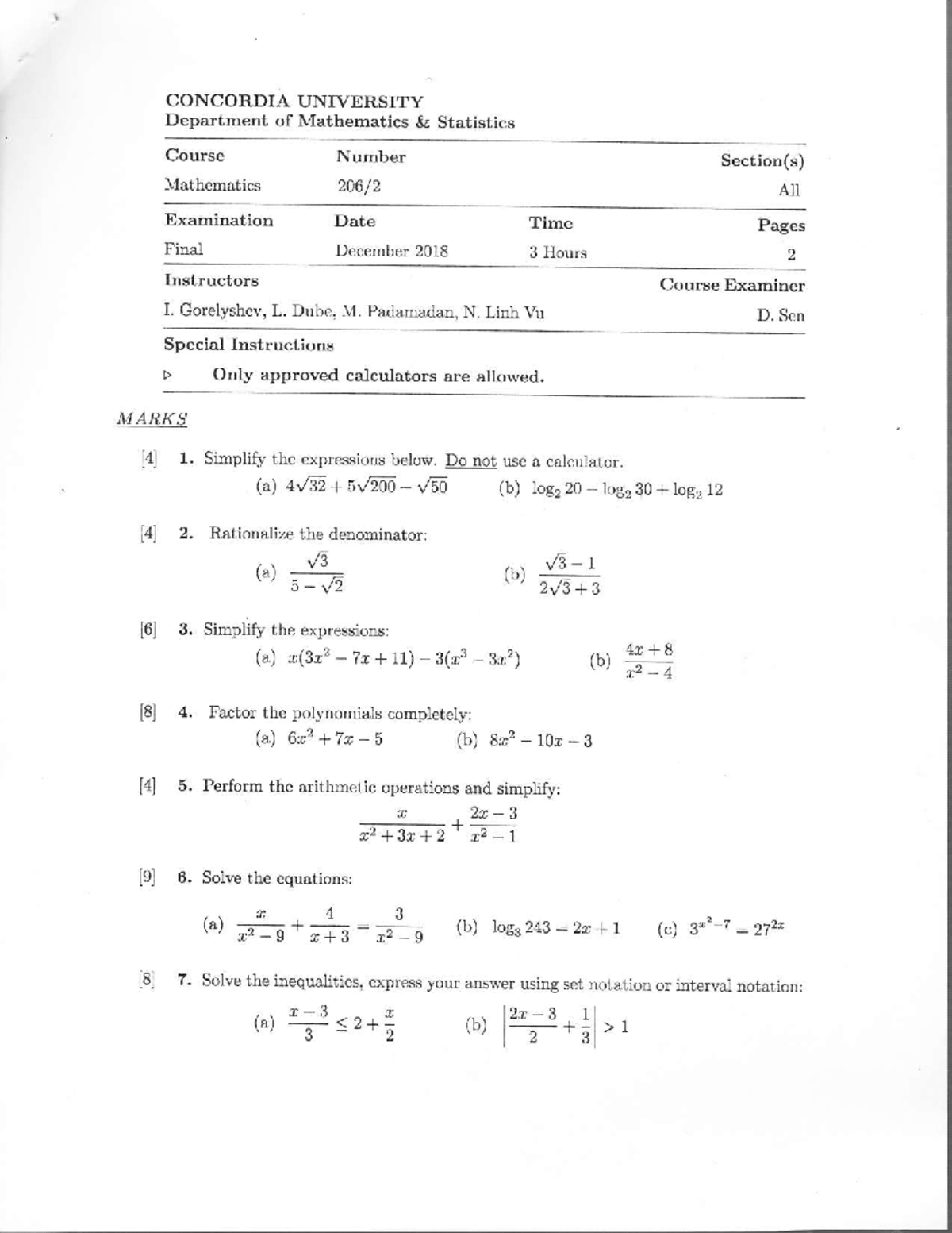 MATH 206 Final Fall 2018 - CONCOR-DIA UNIVERSITY Department of ...