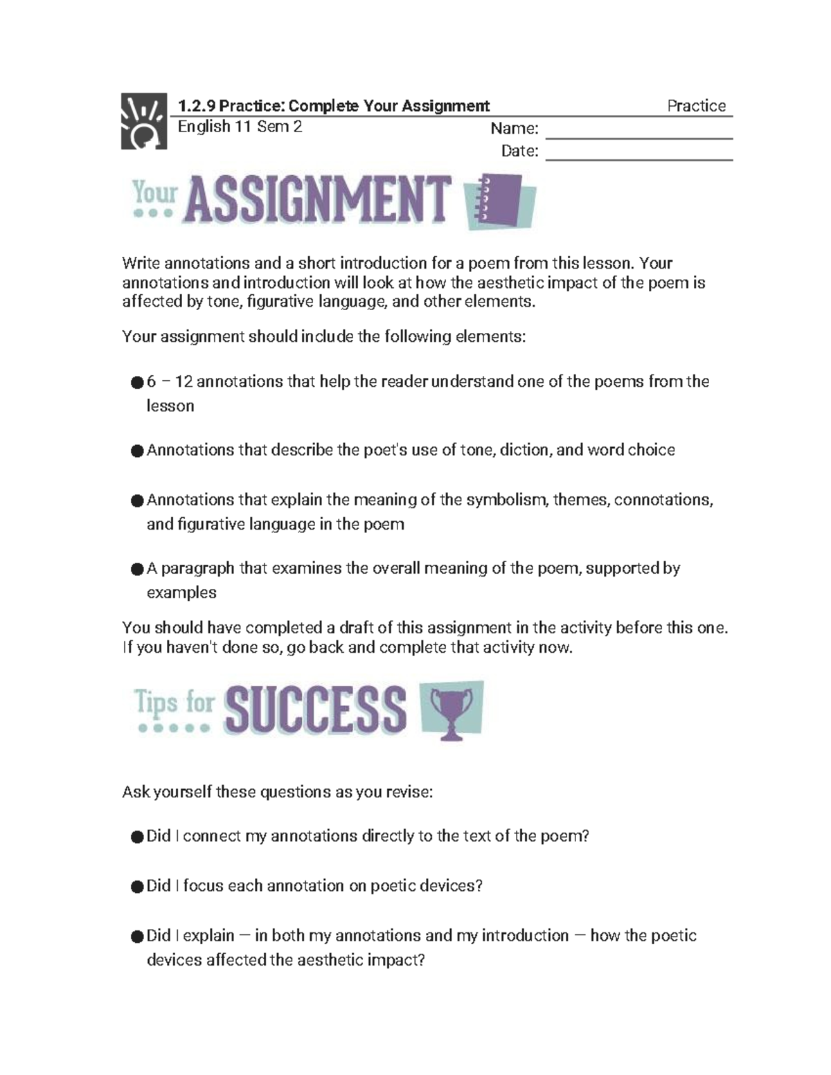 1.2.9 Practice - Complete Your Assignment (Practice) - 1.2 Practice ...