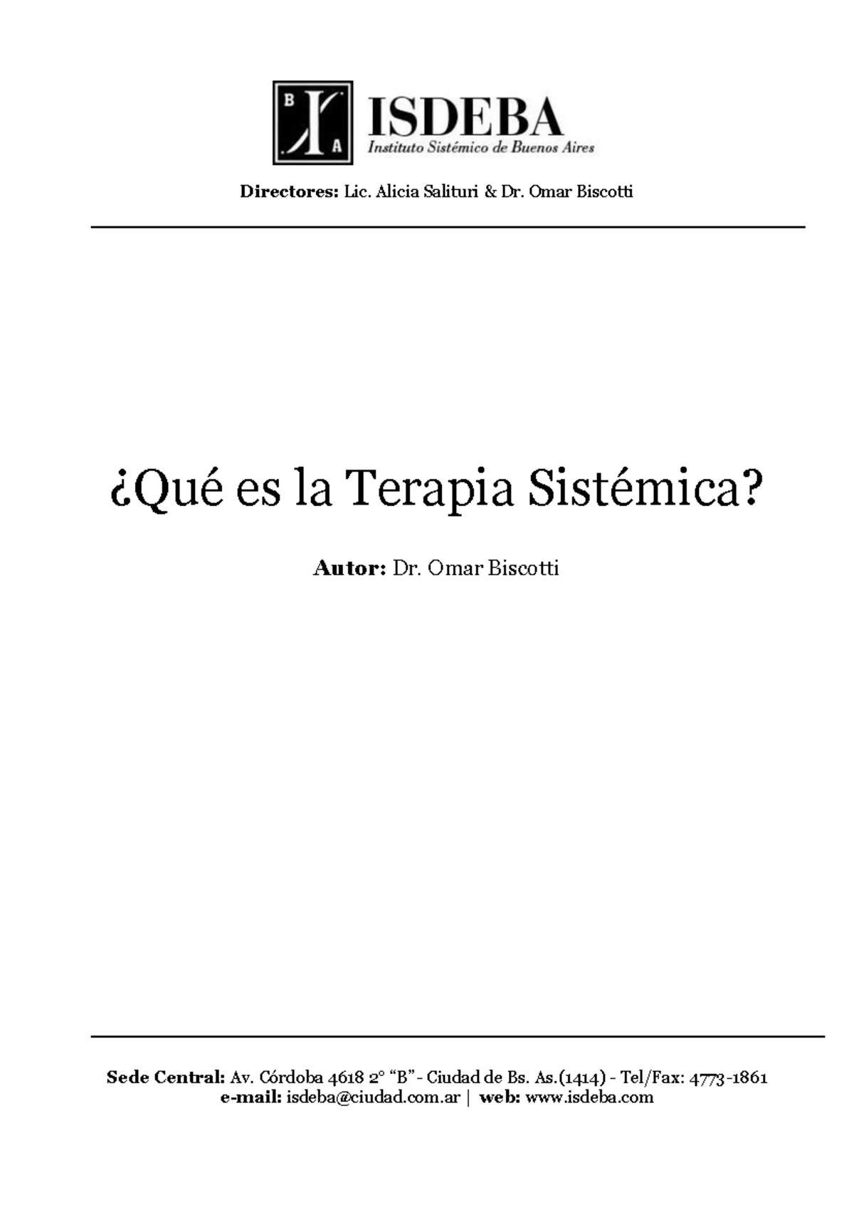 Biscotti - Que es la Terapia Sistemica - Directores: Lic. Alicia ...