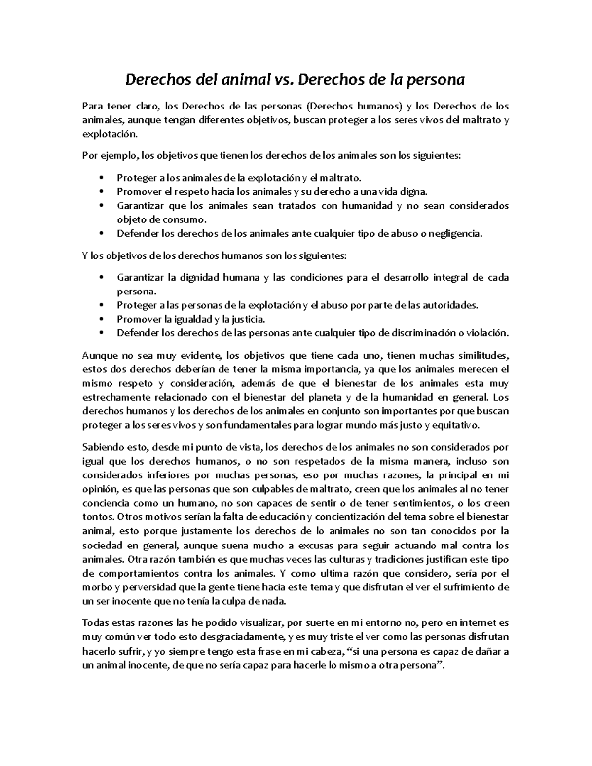 DA vs DH - Pau GM - Notas de clase - Derechos del animal vs. Derechos ...
