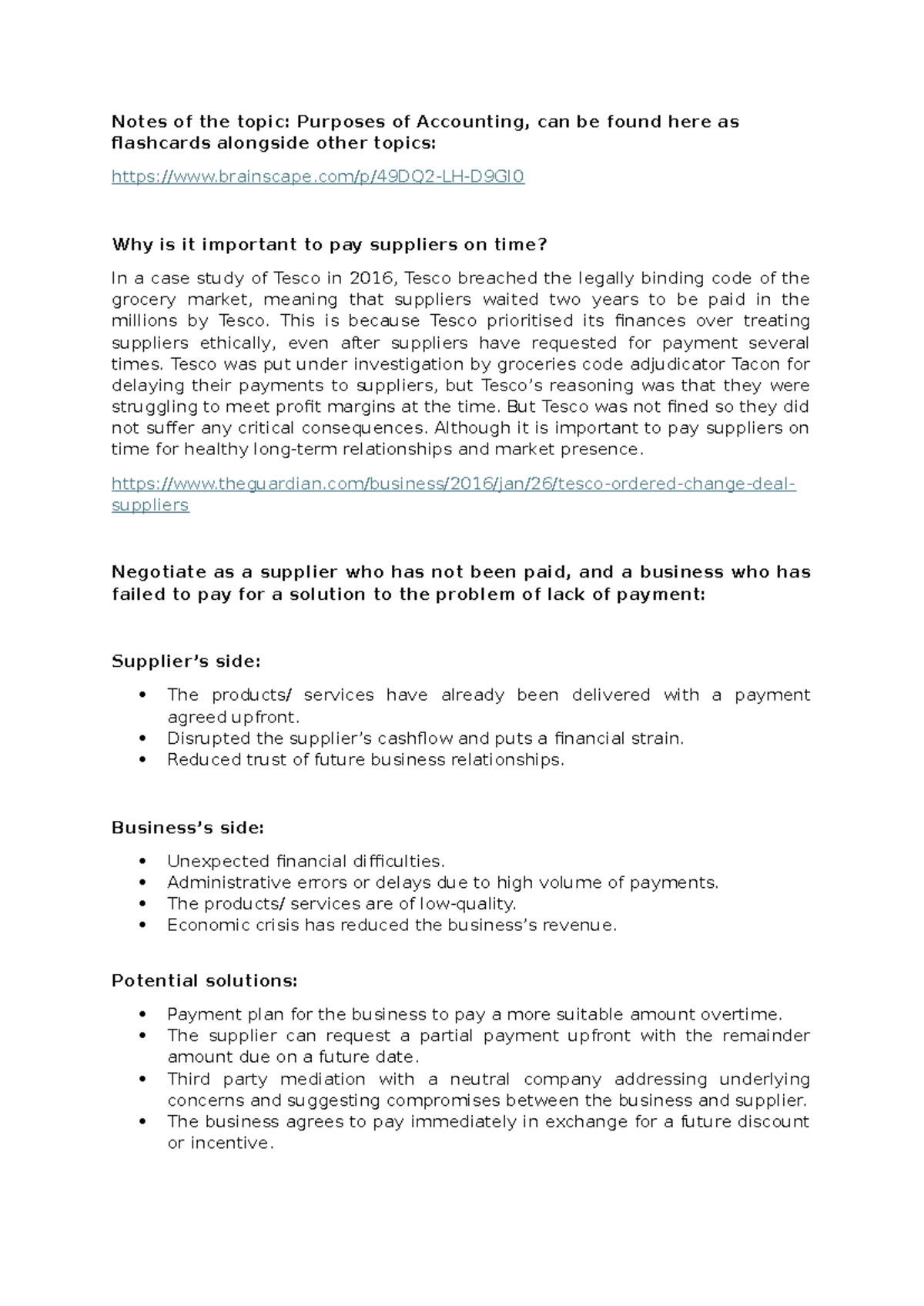 Business Homework - Notes of the topic: Purposes of Accounting, can be ...