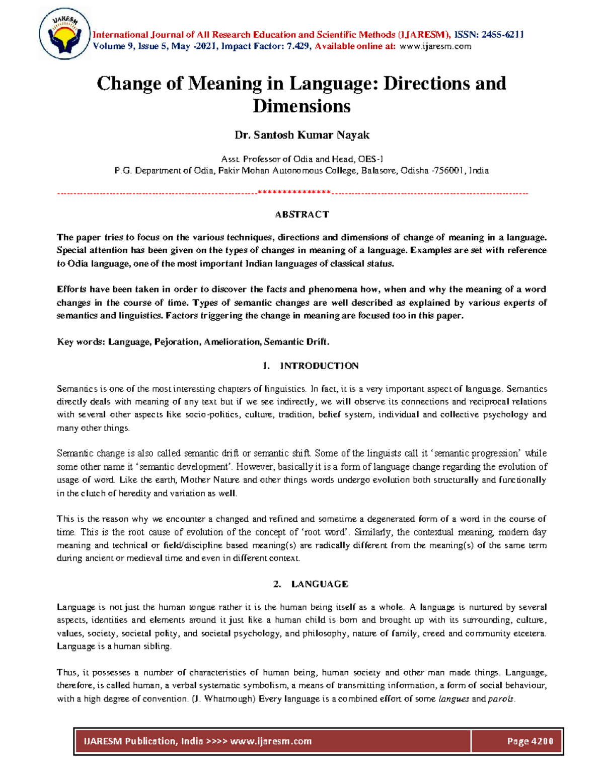 Change of Meaning in Language Directions - Volume 9, Issue 5, May -2021 ...