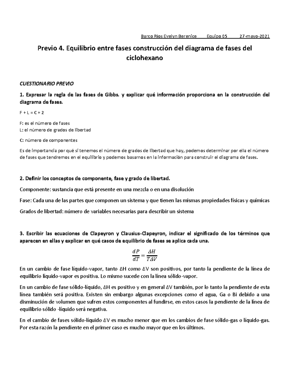 Previo 4 Analítica - Barco Ríos Evelyn Berenice Equipo 05 27 - mayo- 2021 Previo 4. Equilibrio ...