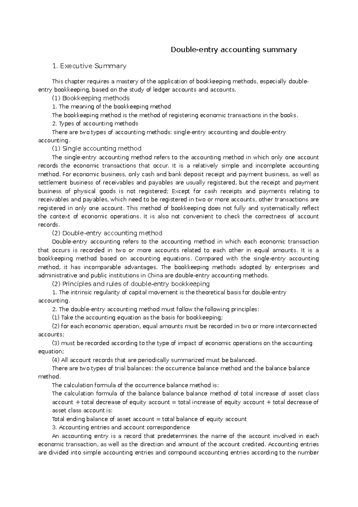Double-entry accounting summary - Executive Summary This chapter ...