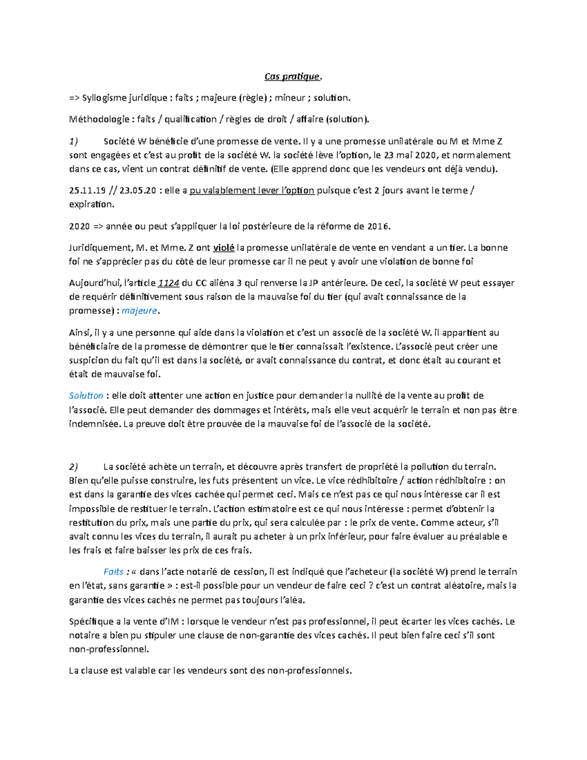 Cas pratiques contrats spéciaux (Correction de sujet) - Cas pratique ...