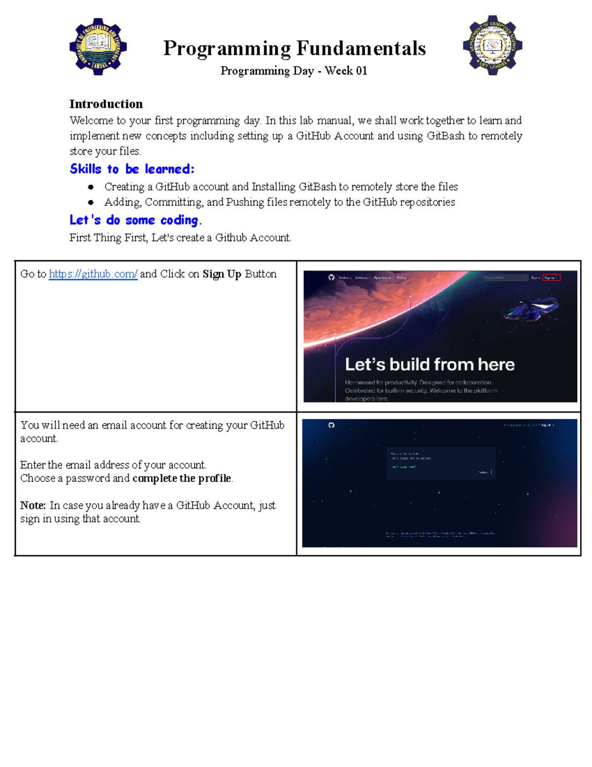 PD 01 - Programming Day - Week 01 Introduction Welcome to your first programming day. In this ...