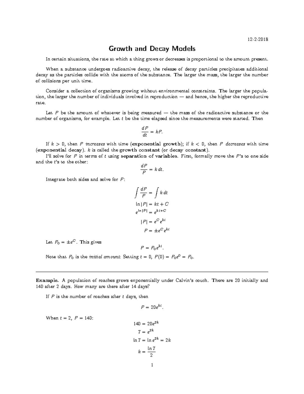 Growth-and-decay-models notes - MATH-M 211 - IU Bloomington - Studocu