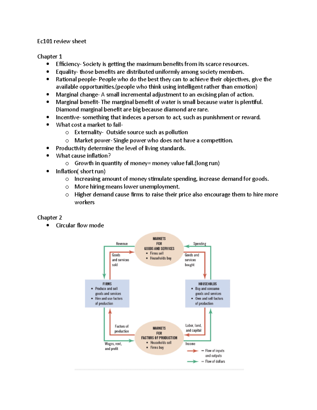 Ec101 review sheet - Ec101 review sheet Chapter 1 Efficiency- Society ...