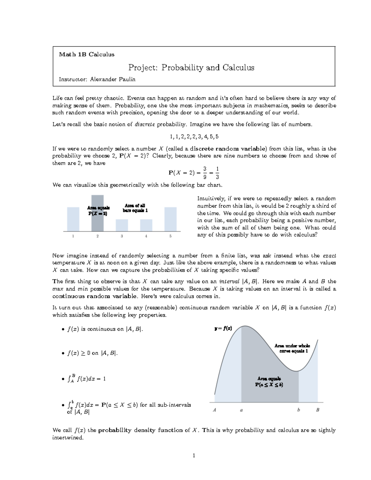Project Probability and Calculus - Math 1B Calculus Project ...