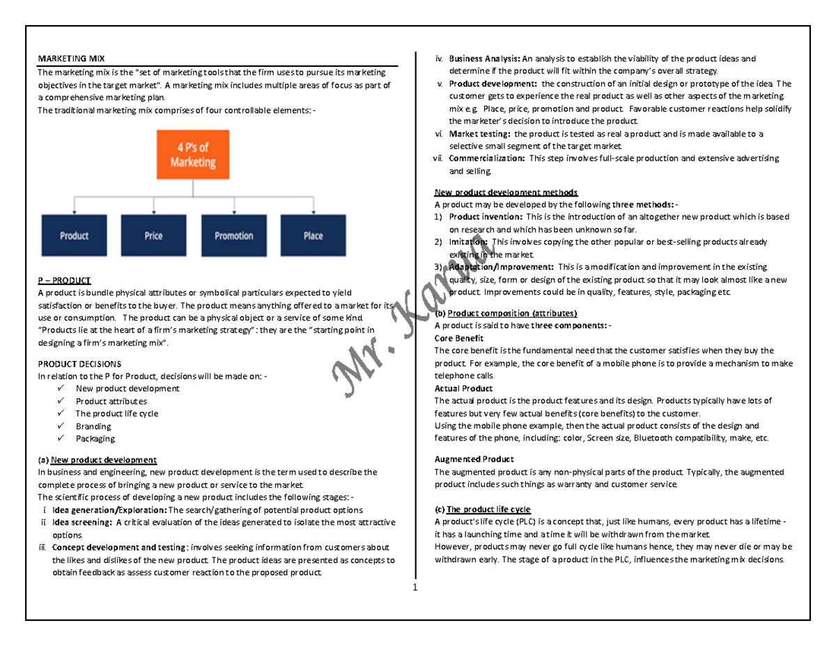 Marketing MIX PDF - 1 MARKETING MIX The marketing mix is the "set of ...