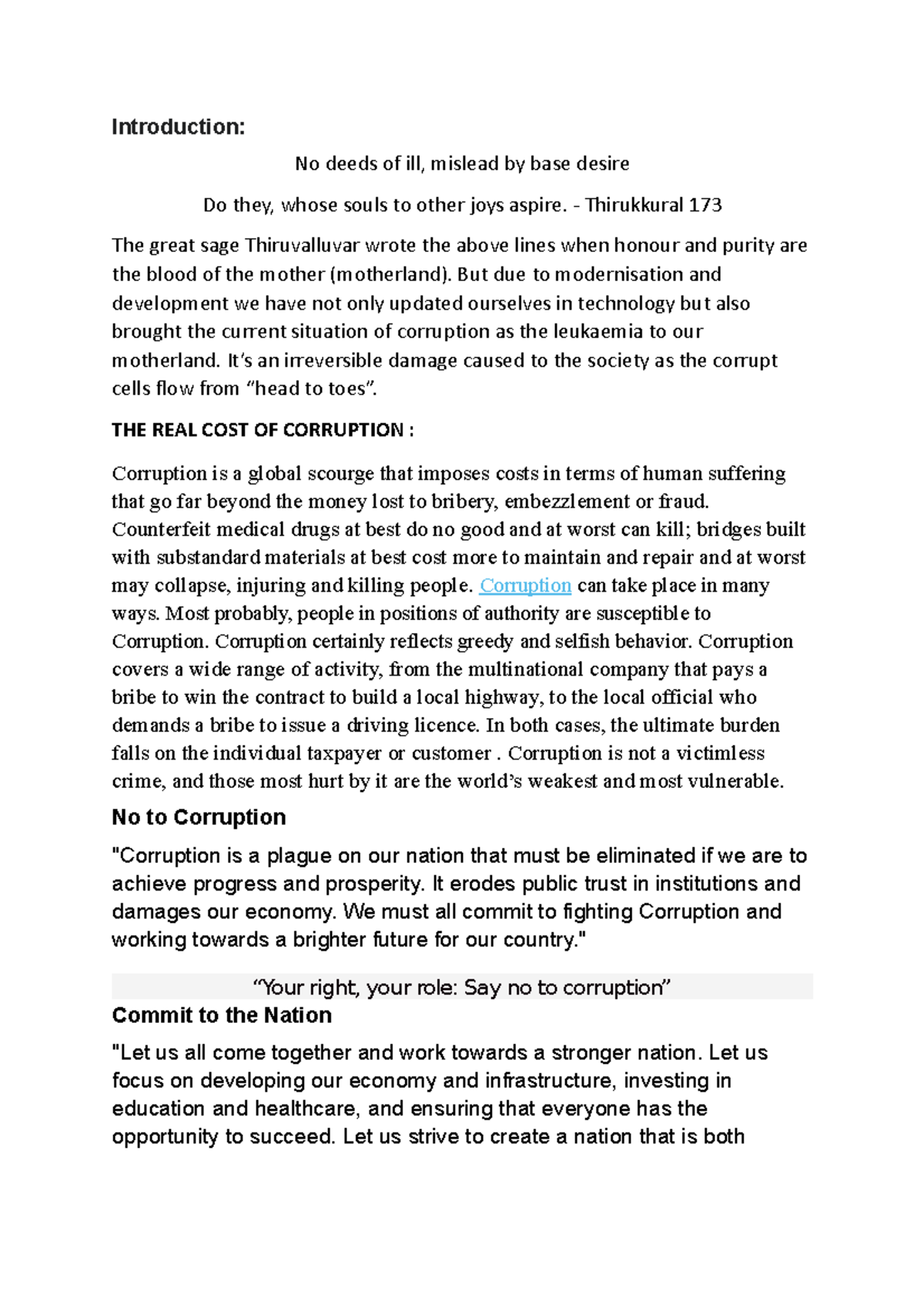 Corruption - Introduction: No deeds of ill, mislead by base desire Do ...