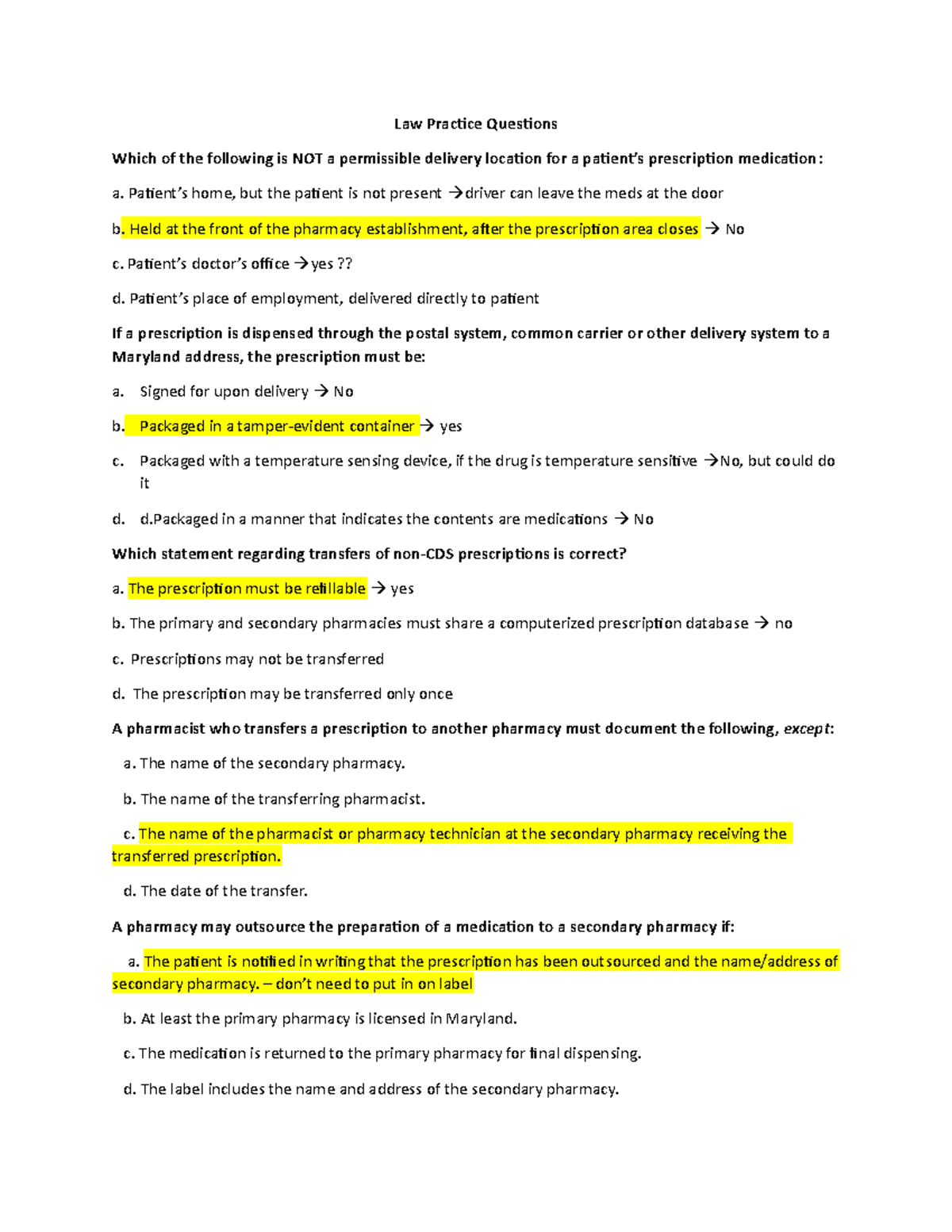 Law Practice Questions 2 - Law Practice Questions Which of the ...