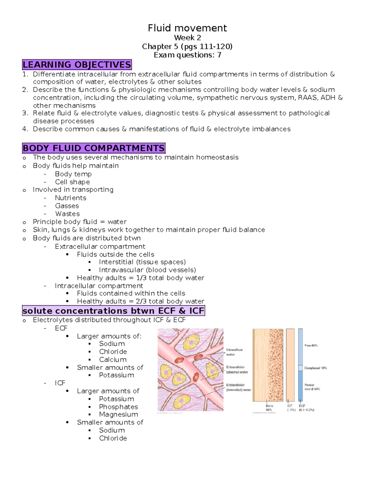 Fluid movement - Fluid movement Week 2 Chapter 5 (pgs 111-120) Exam ...
