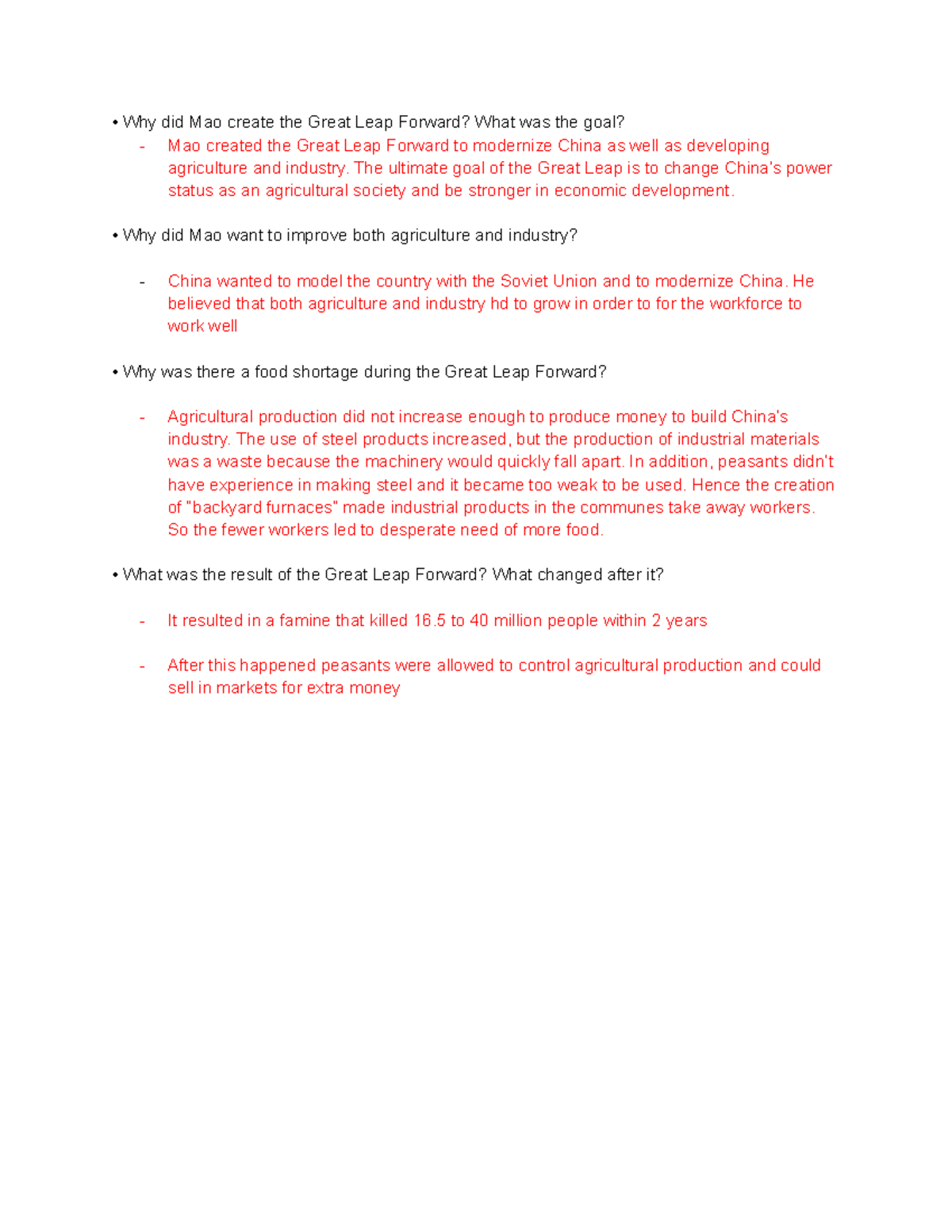 Kayla Lin - Great Leap Forward - Handout - Why did Mao create the Great ...