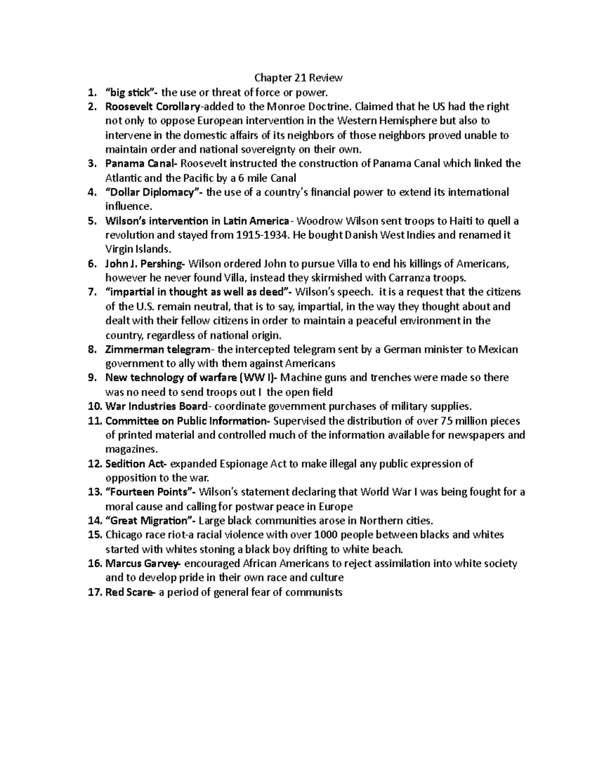 Chapter 21 and 22 Review - Chapter 21 Review 1. “big stick”- the use or ...