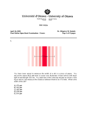PHY 1122 Syllabus - PHY 1122A FUNDAMENTALS OF PHYSICS II Zbigniew M. Stadnik Department of ...