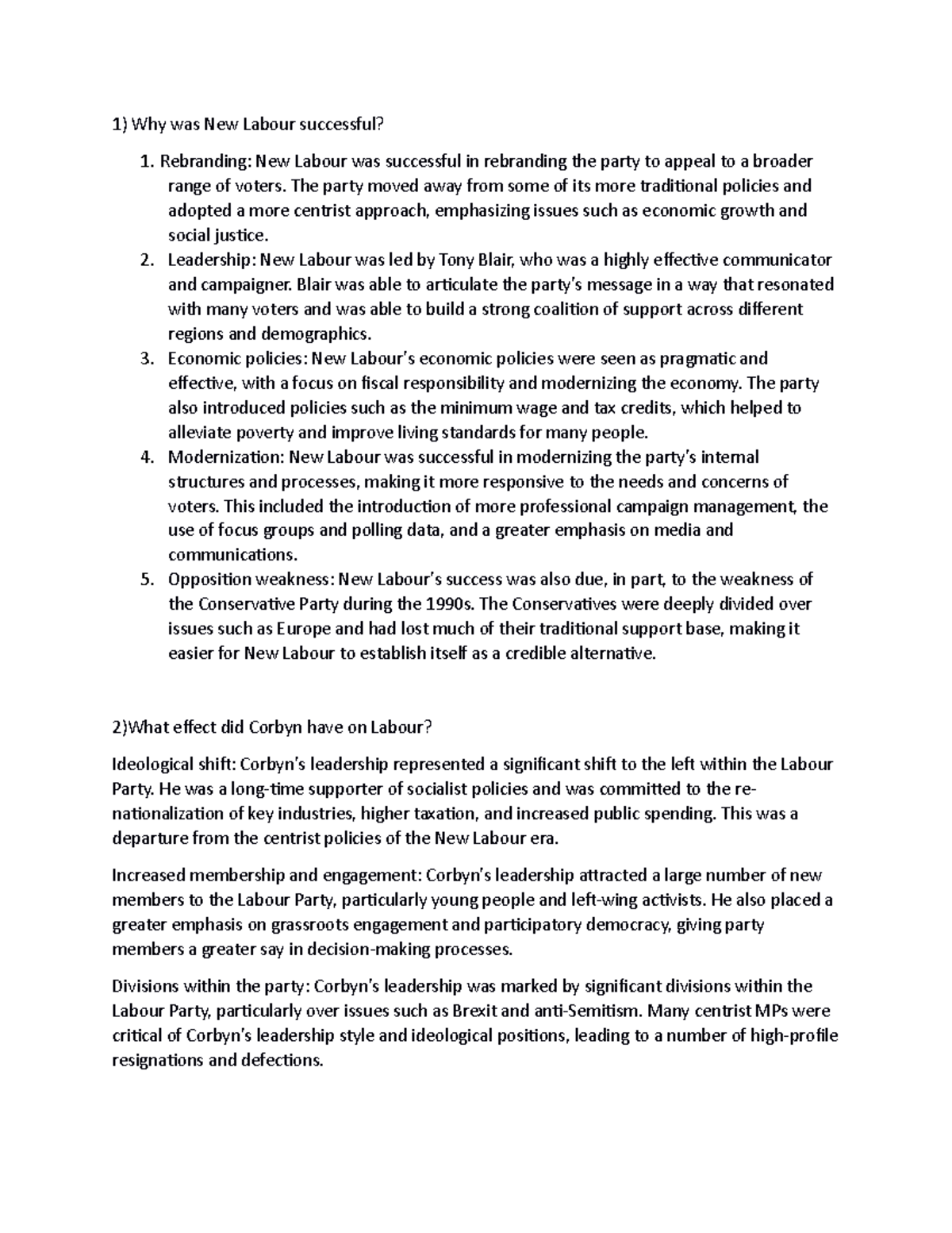 Week 2-Questions and Answers on Labour - Why was New Labour successful ...
