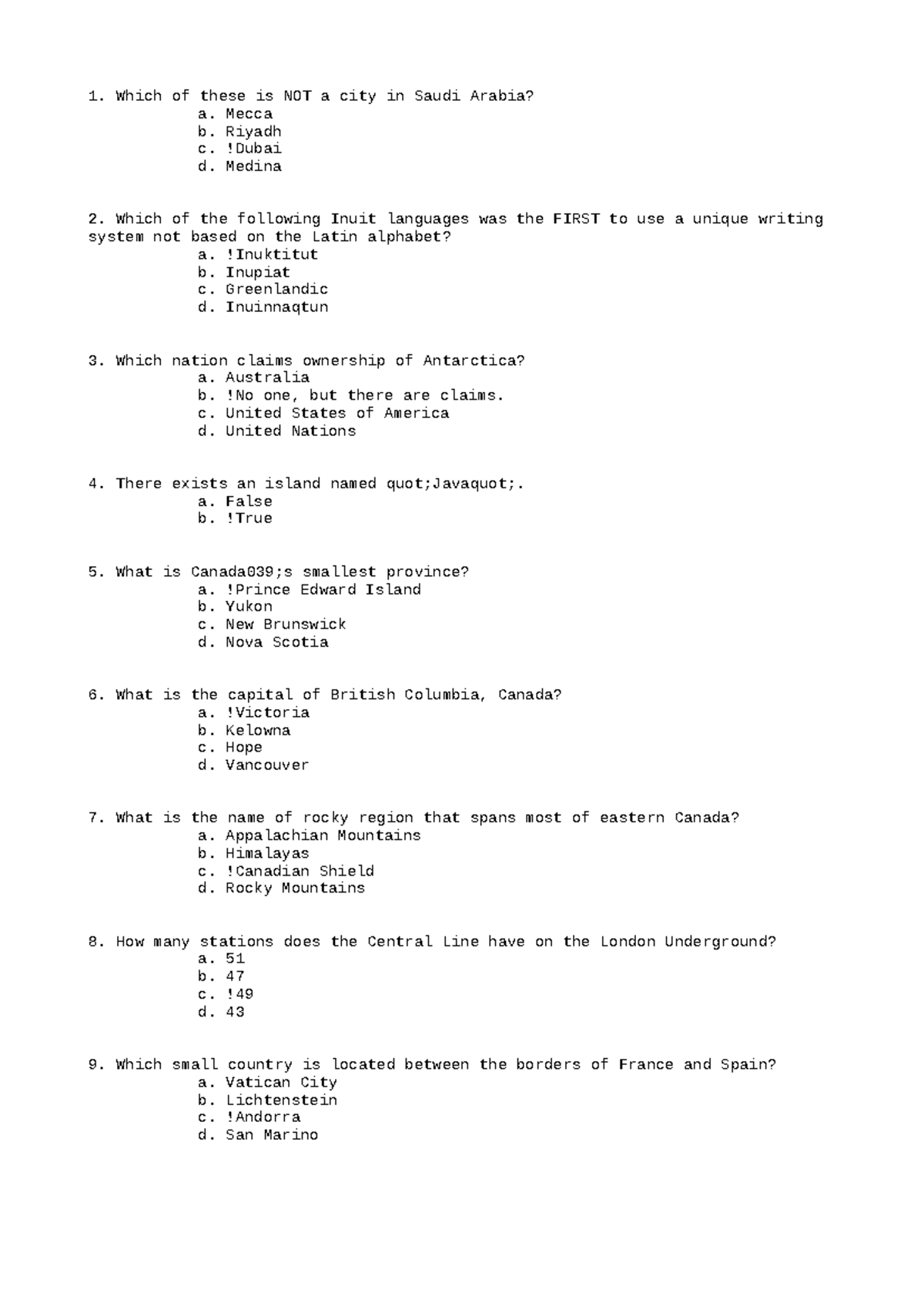 CS339 Lesson Plan Fall 2024 1 - Which of these is NOT a city in Saudi Arabia? a. Mecca b. Riyadh ...
