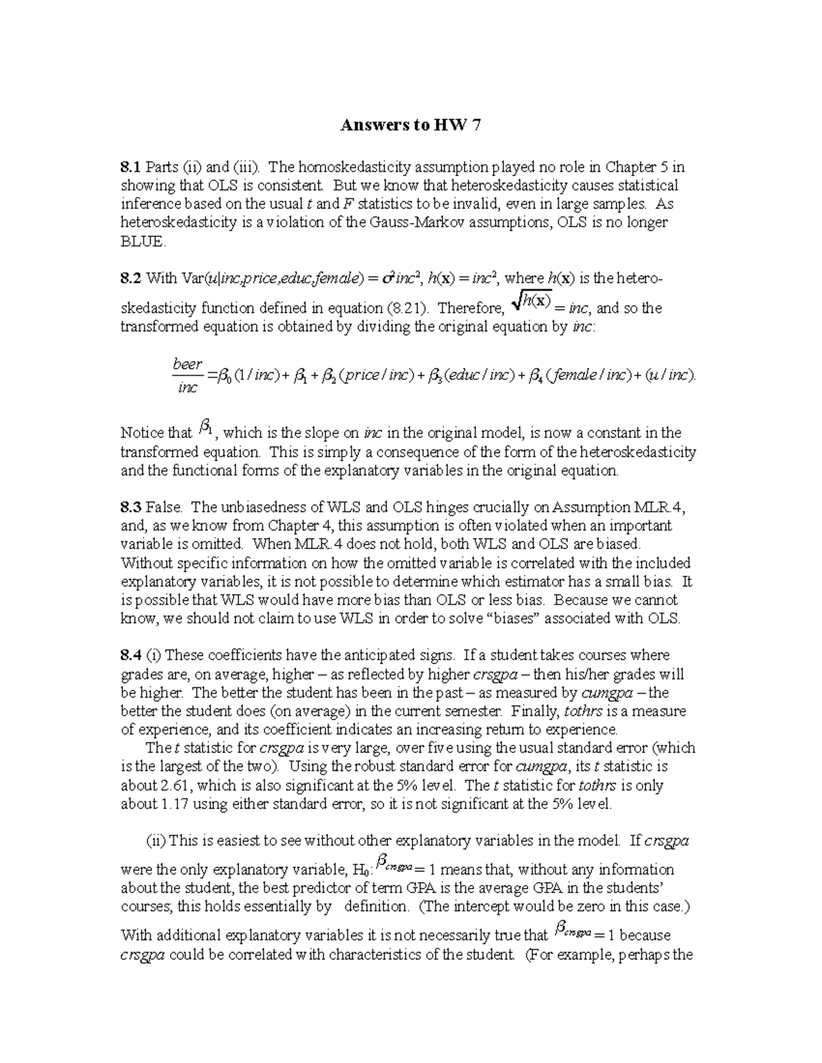 Answers to HW 7 - The answer to the assignment 6 - Answers to HW 7 8 ...