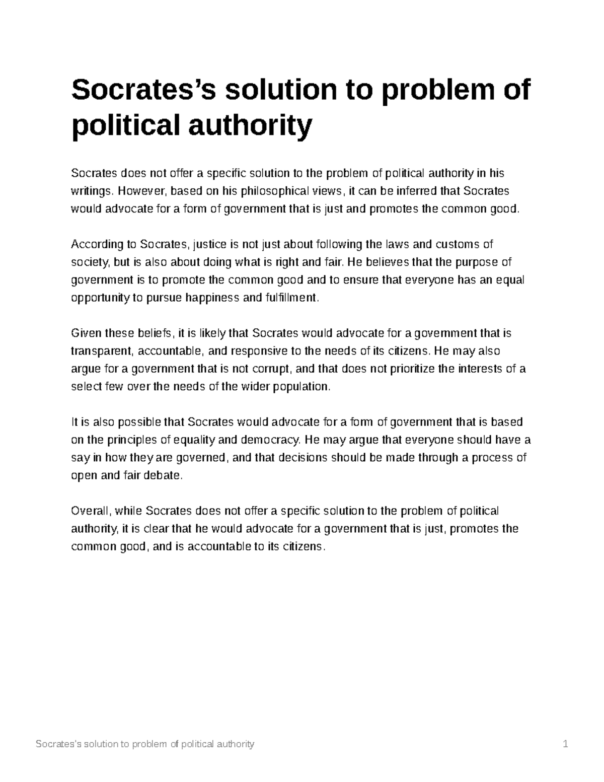 Socratess solution to problem of political authority - However, based ...