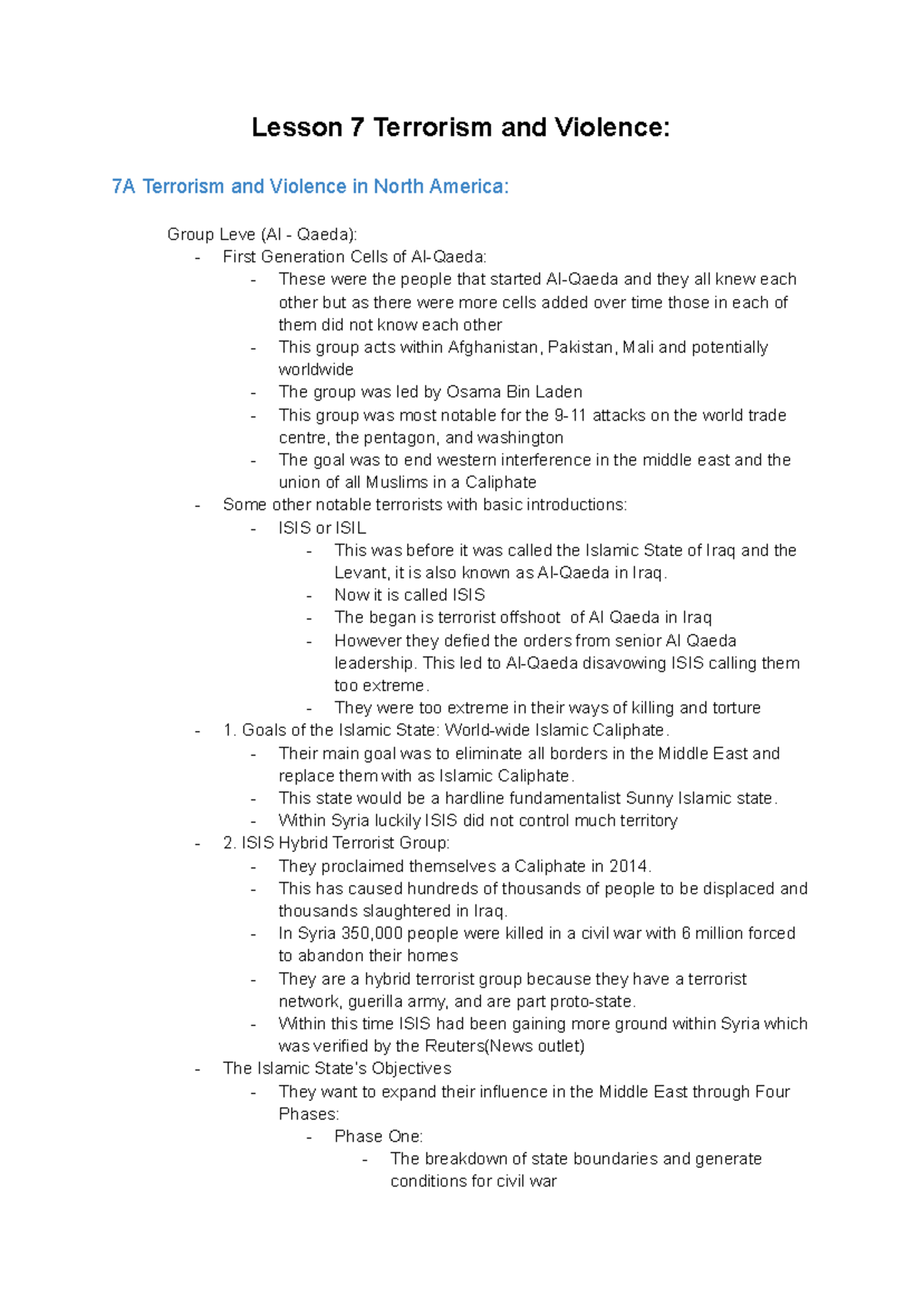 Lessons 7-12 2141 - Lesson 7 Terrorism and Violence: 7A Terrorism and ...