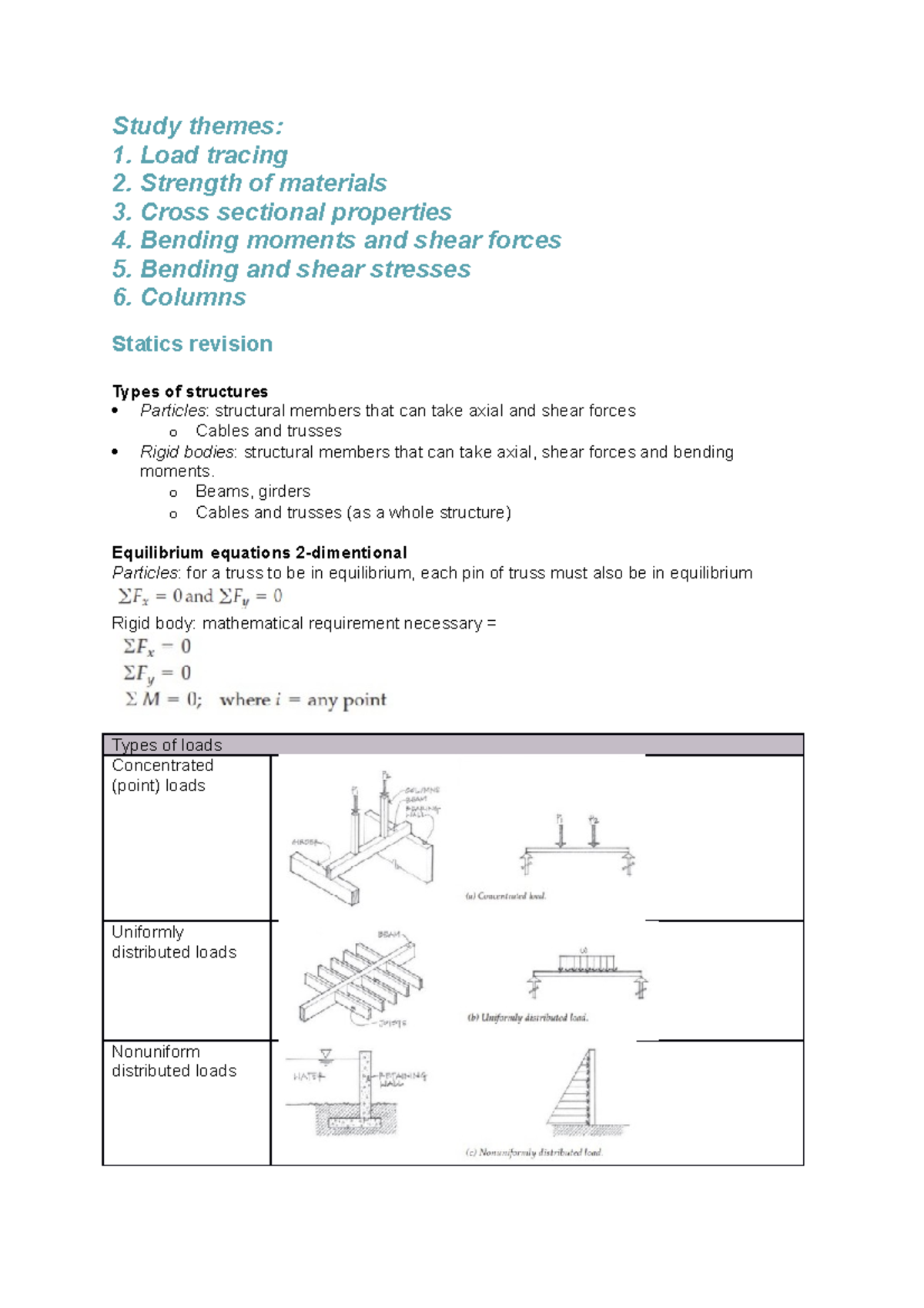 SKE 120 Opsommings - Summary Structures - Study themes: 1. Load tracing ...