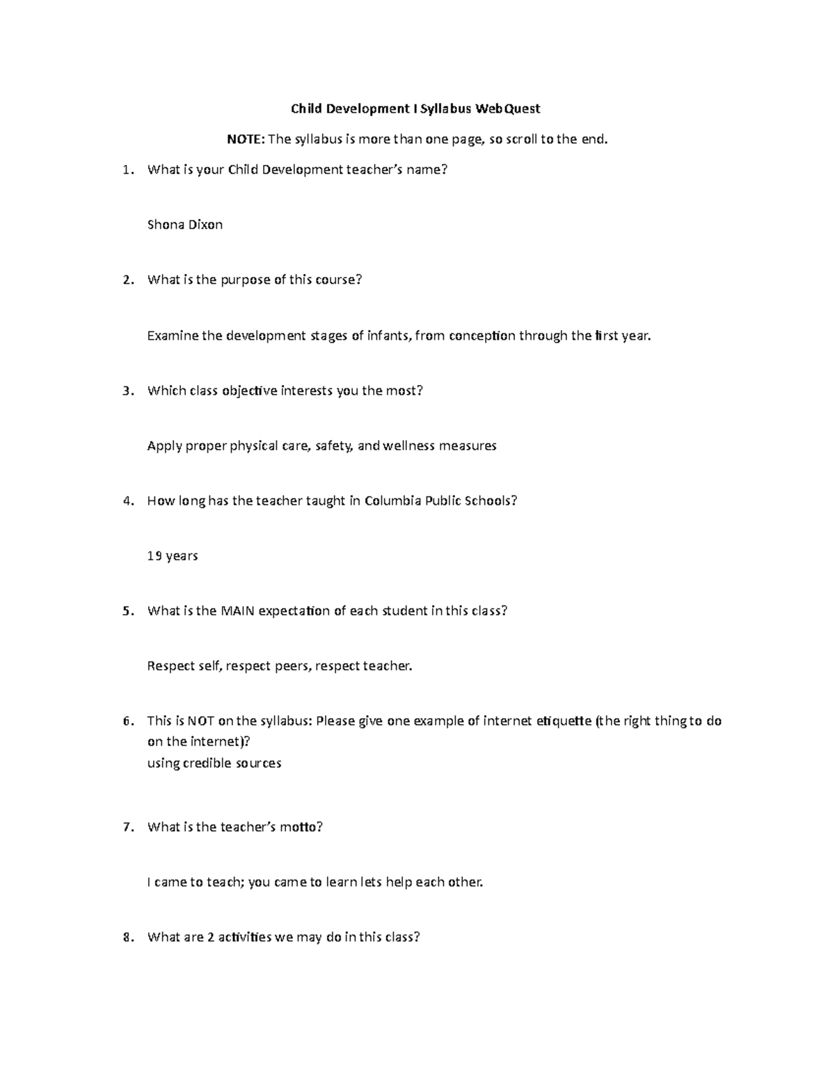 Syllabus Web Quest all Updated - Child Development I Syllabus WebQuest ...