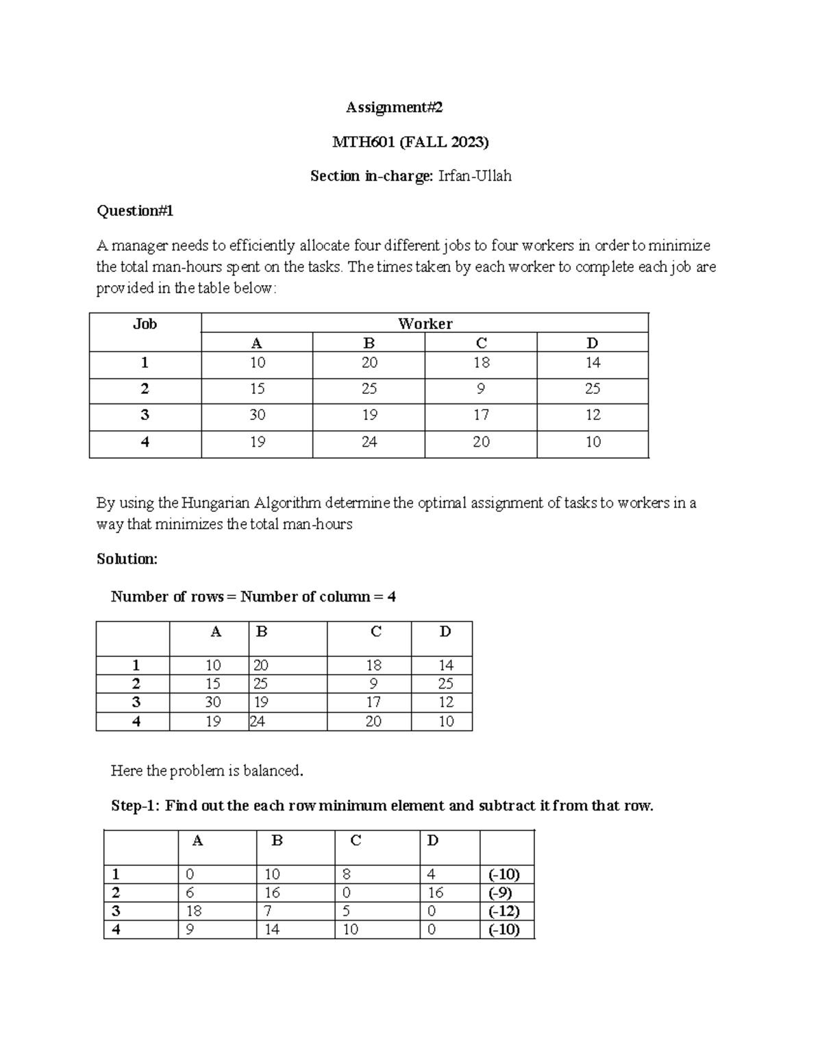 Assignment#2 mth601 Irfan-Ullah - Assignment# MTH601 (FALL 2023) Section in-charge: Irfan-Ullah ...