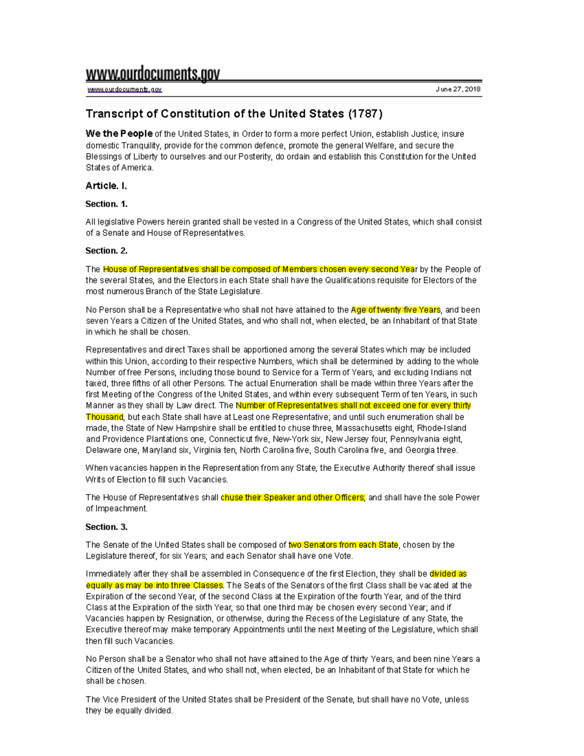 Annotated Constitution - ourdocuments June 27, 2018 Transcript of ...